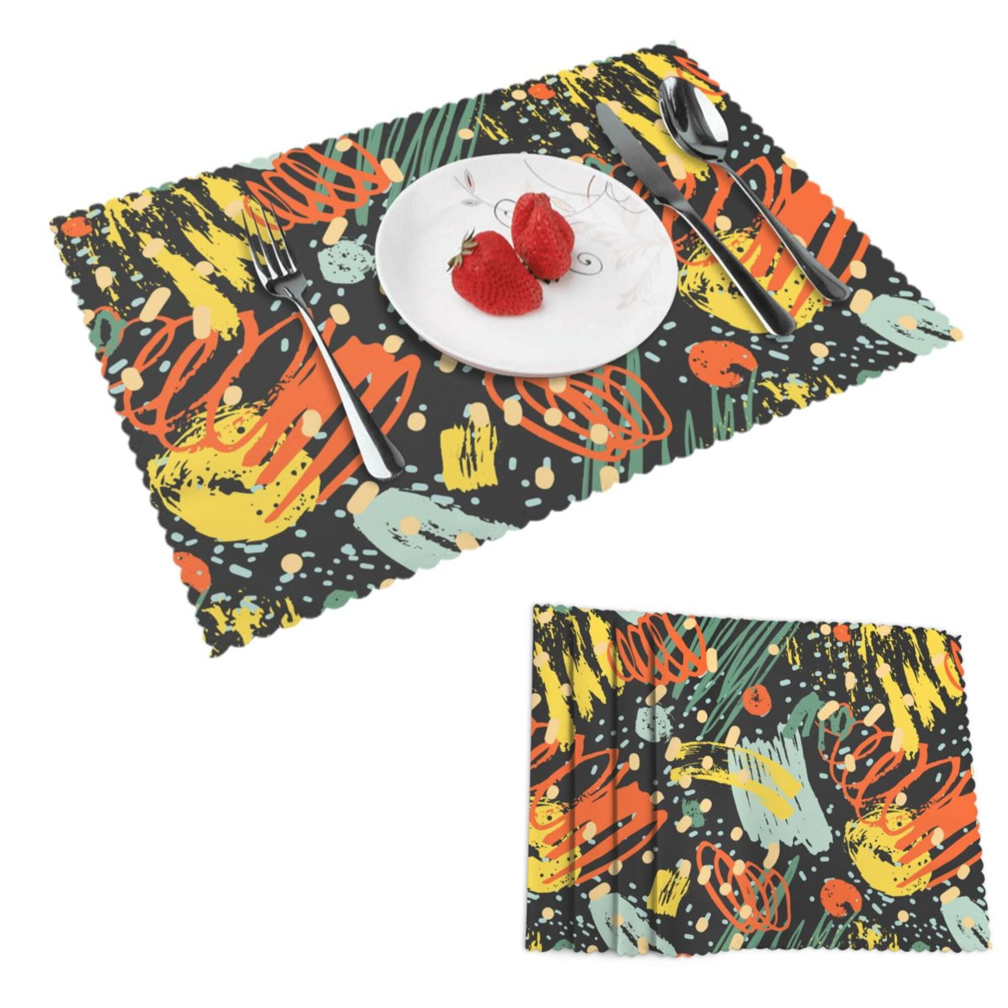 DouZhe Polyester Placemats Set of 4, Colorful Splash Ink Graffiti ...