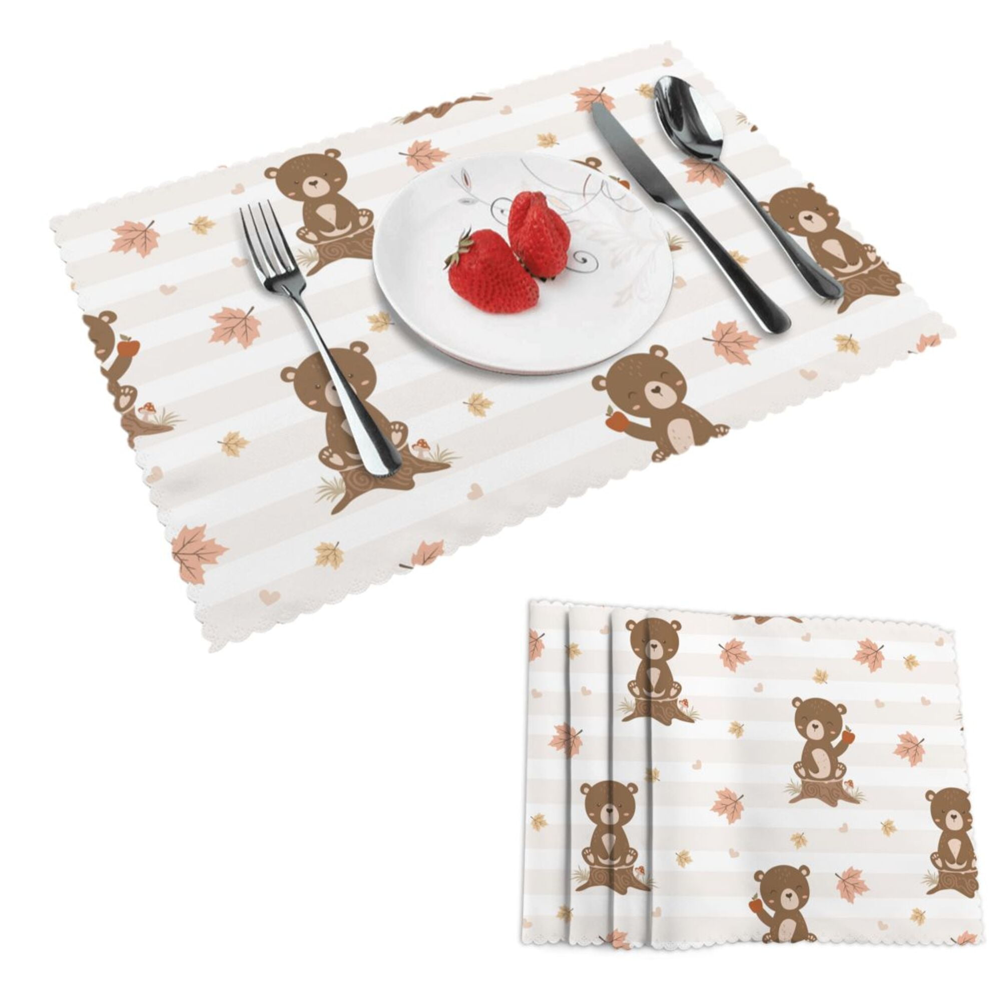 DouZhe Polyester Placemats Set of 4, Cute Cartoon Bear Autumn Pattern ...