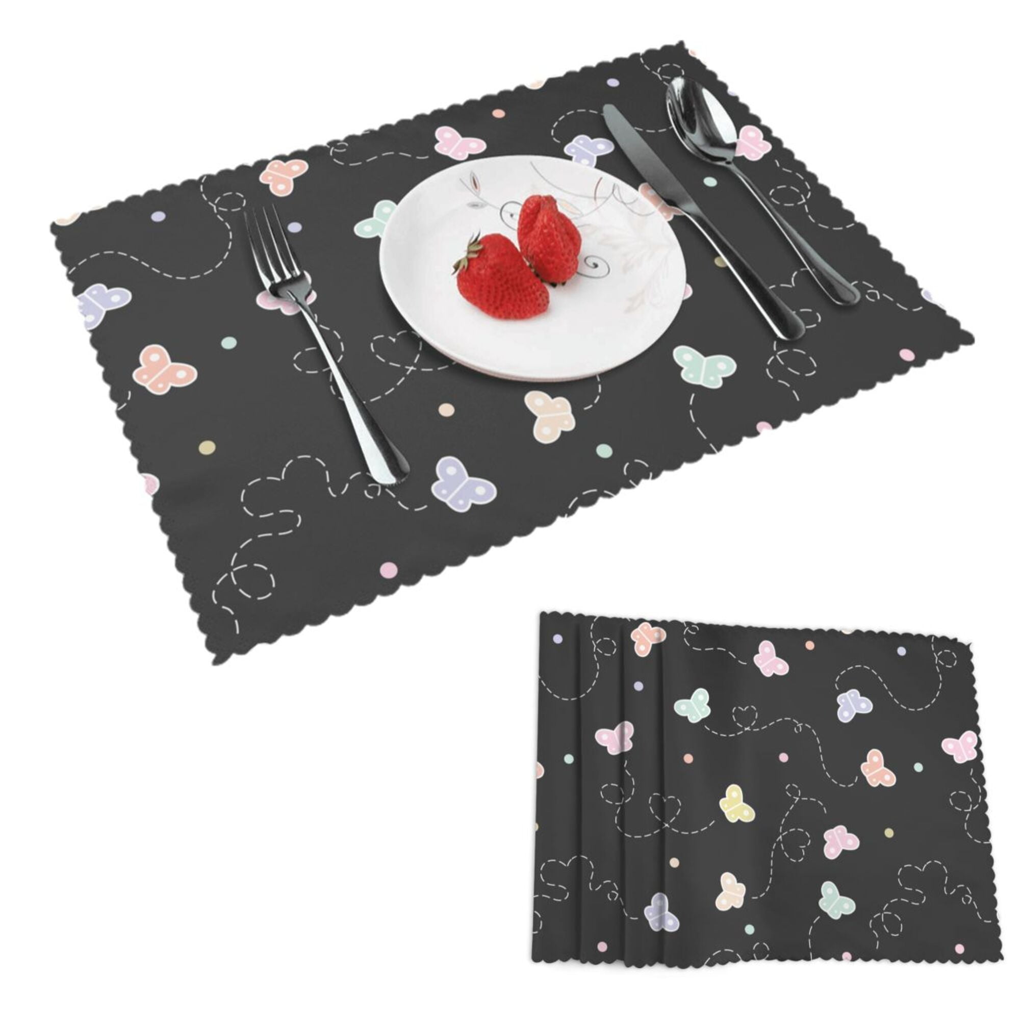 DouZhe Polyester Placemats Set of 4, Cute Cartoon Butterflies Pattern ...