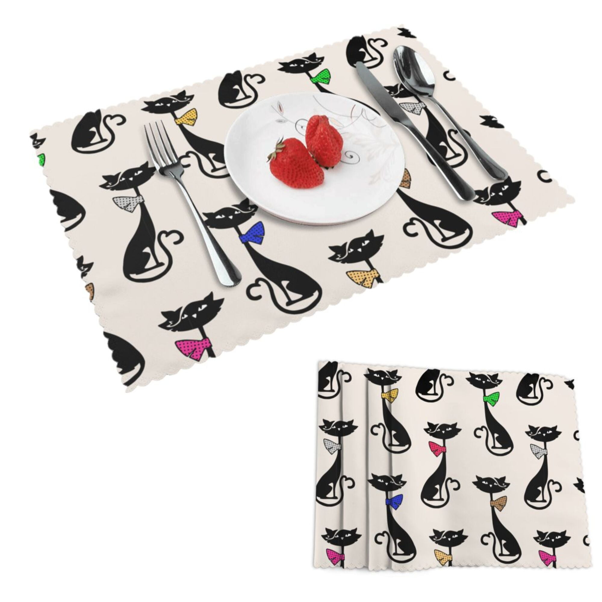DouZhe Polyester Placemats Set of 4, Cute Cartoon Cats Kitten Pattern ...