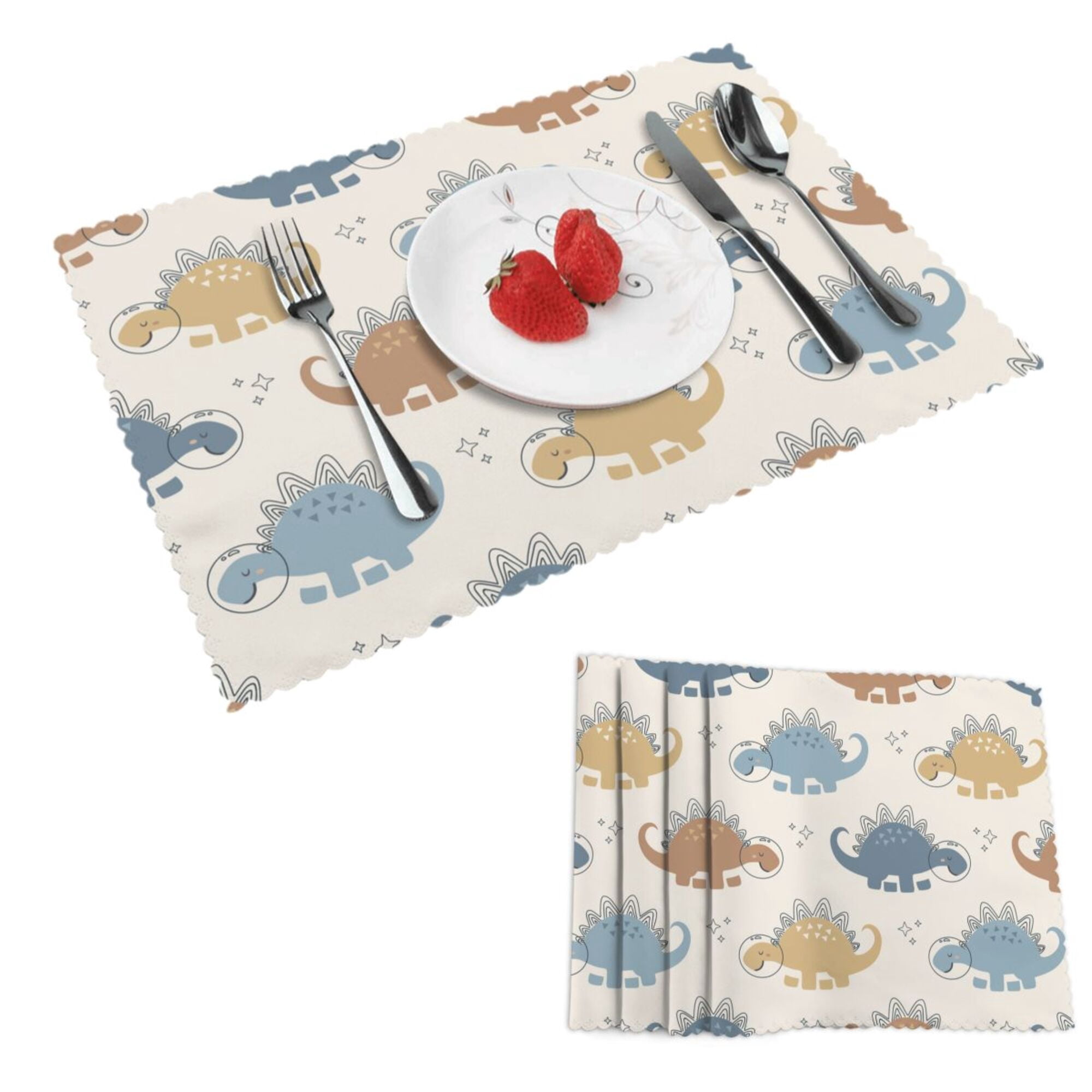 DouZhe Polyester Placemats Set of 4, Cute Cartoon Dinosaur Pattern Heat ...