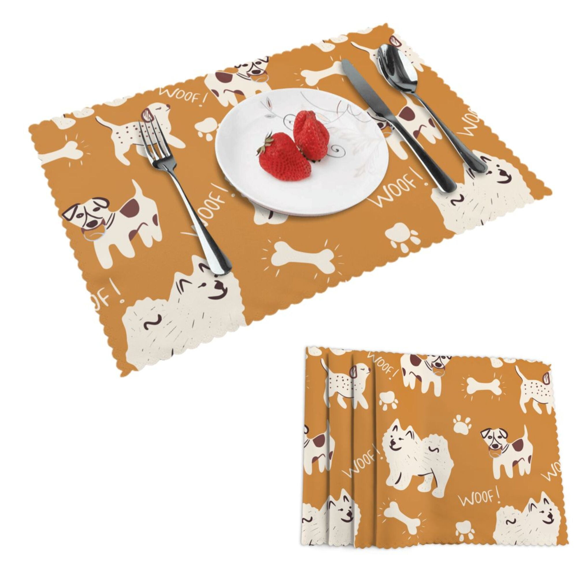 DouZhe Polyester Placemats Set of 4, Cute Dogs Doodle Paws Pattern Heat ...