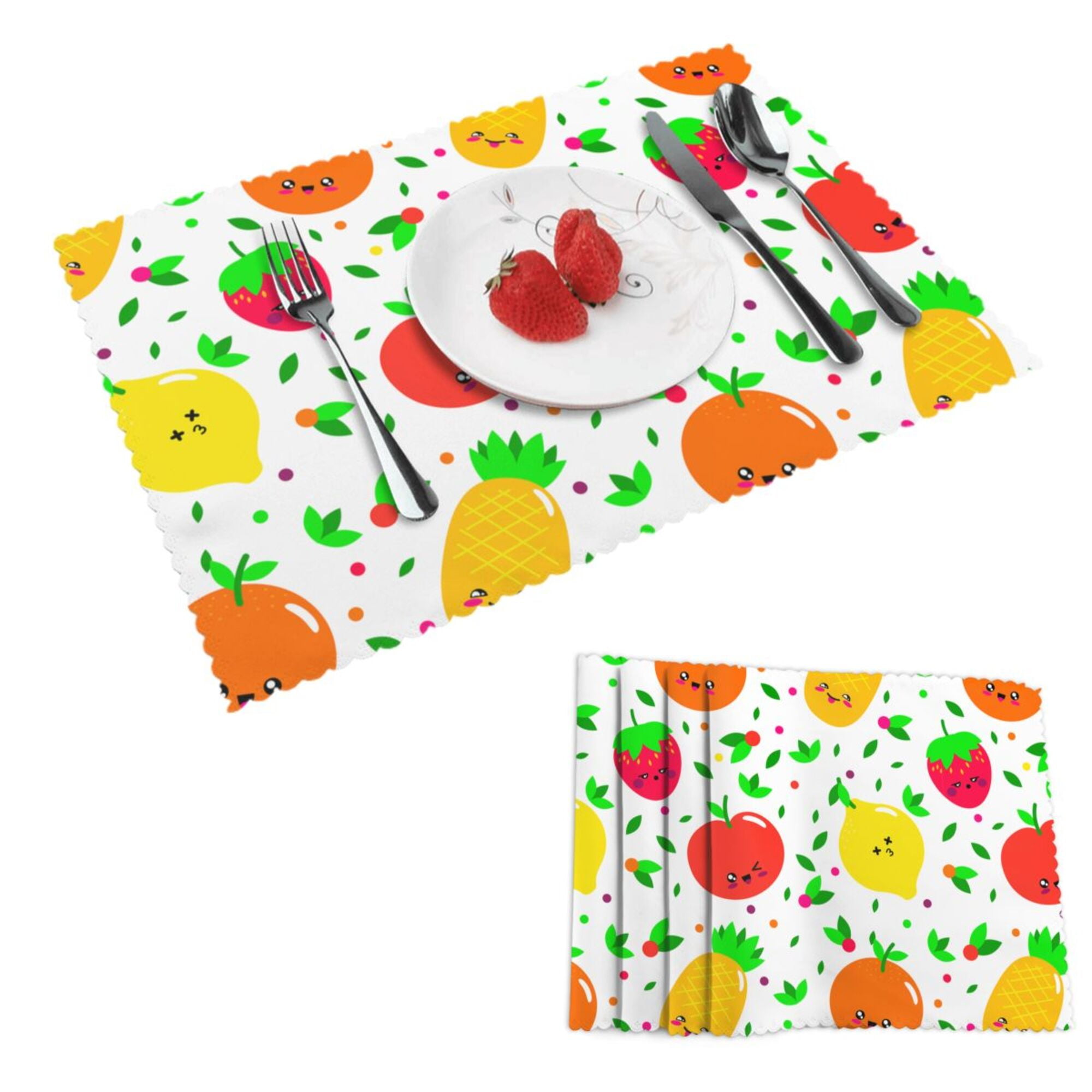 DouZhe Polyester Placemats Set of 4, Cute Fruits Pattern Heat Resistant ...