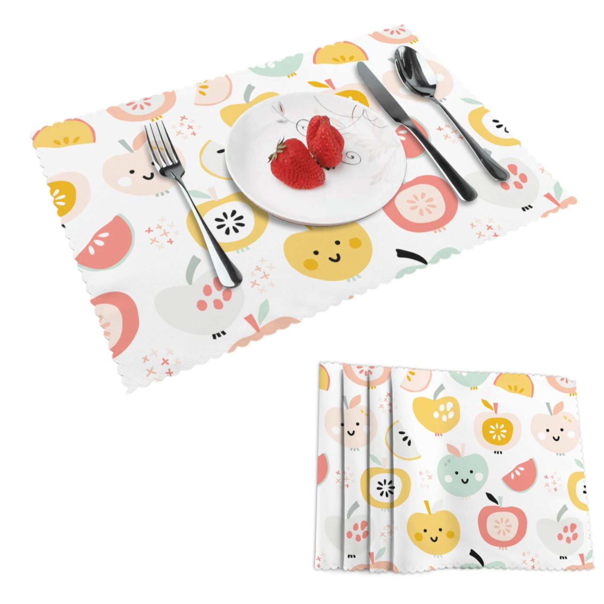 DouZhe Polyester Placemats Set of 4, Cute Funny Smiling Fruits Pattern ...