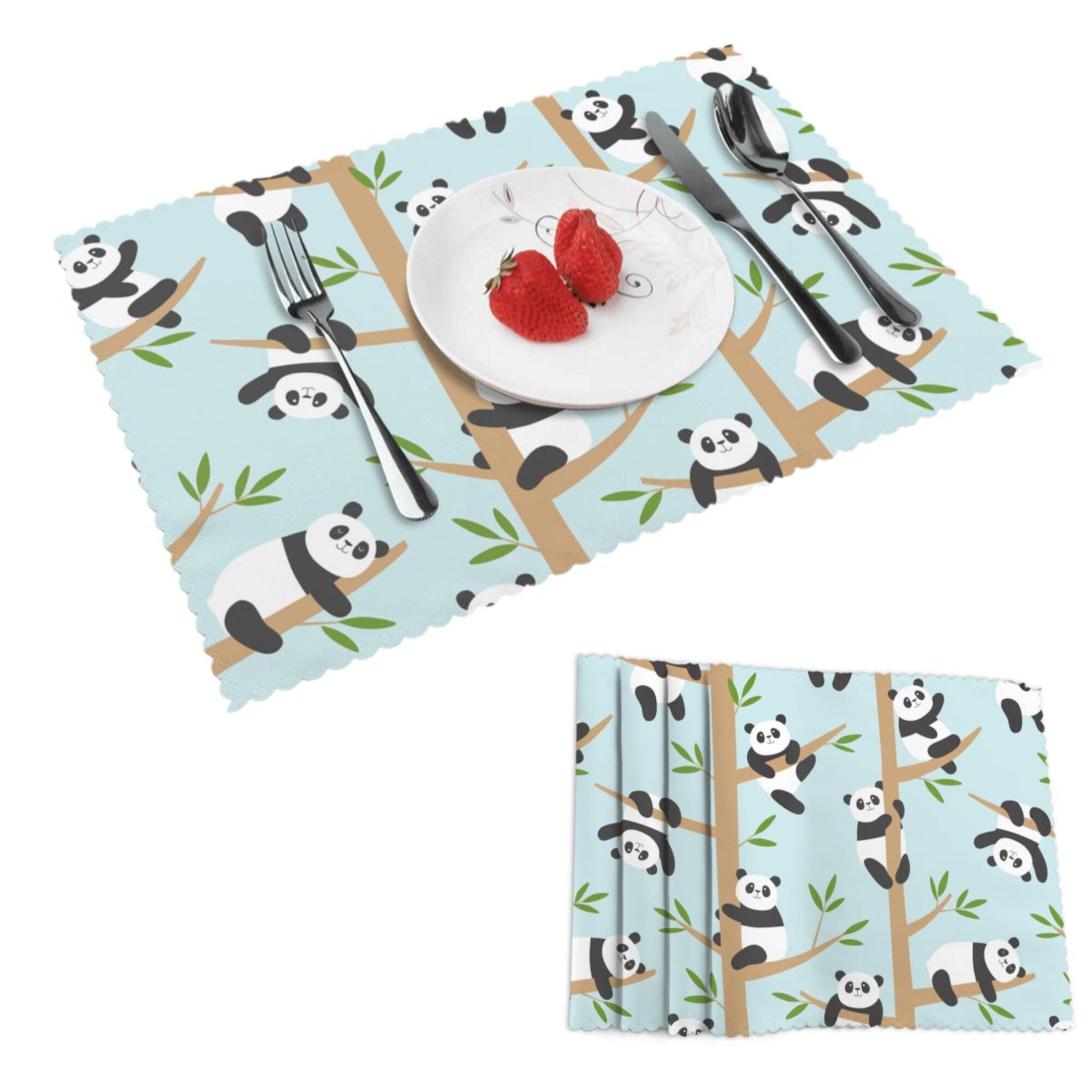 DouZhe Polyester Placemats Set of 4, Cute Panda Cartoon Bear Pattern ...