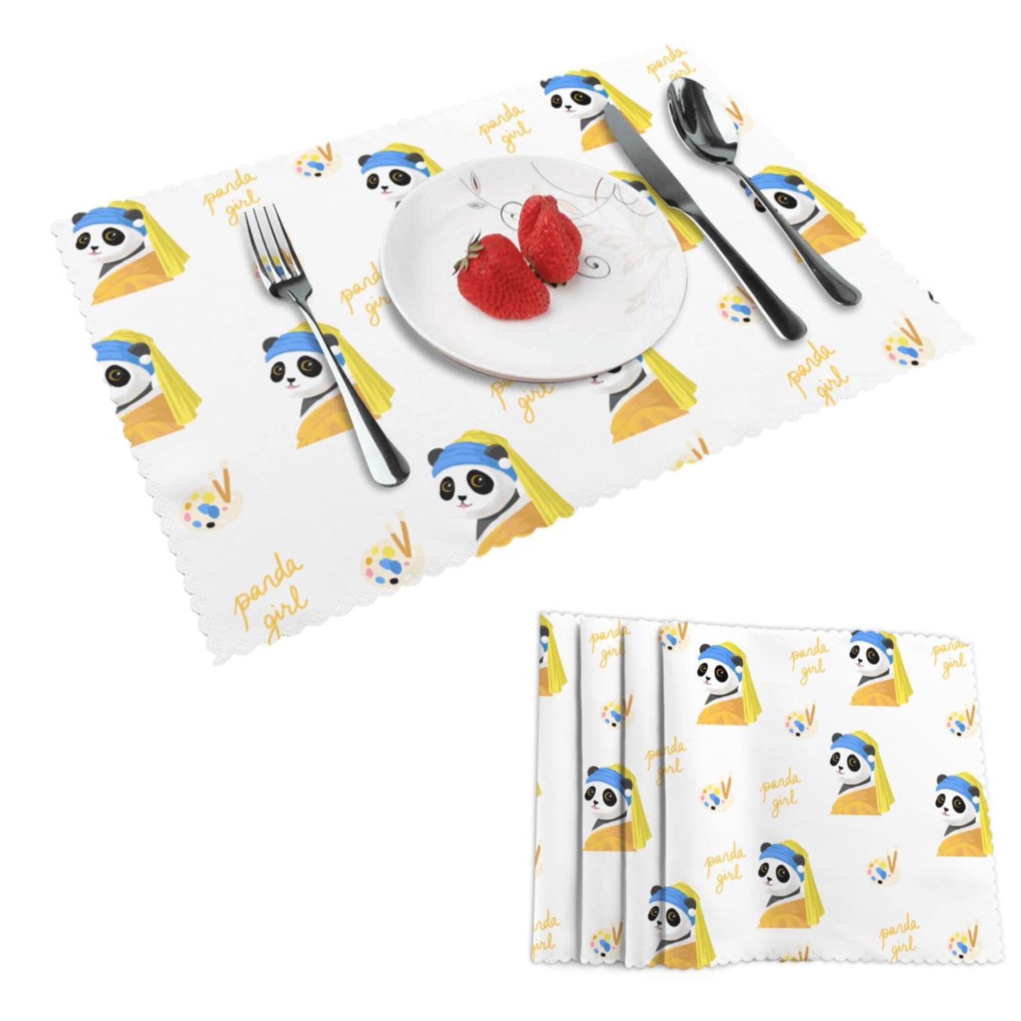 DouZhe Polyester Placemats Set of 4, Cute Panda Girl Pattern Heat ...