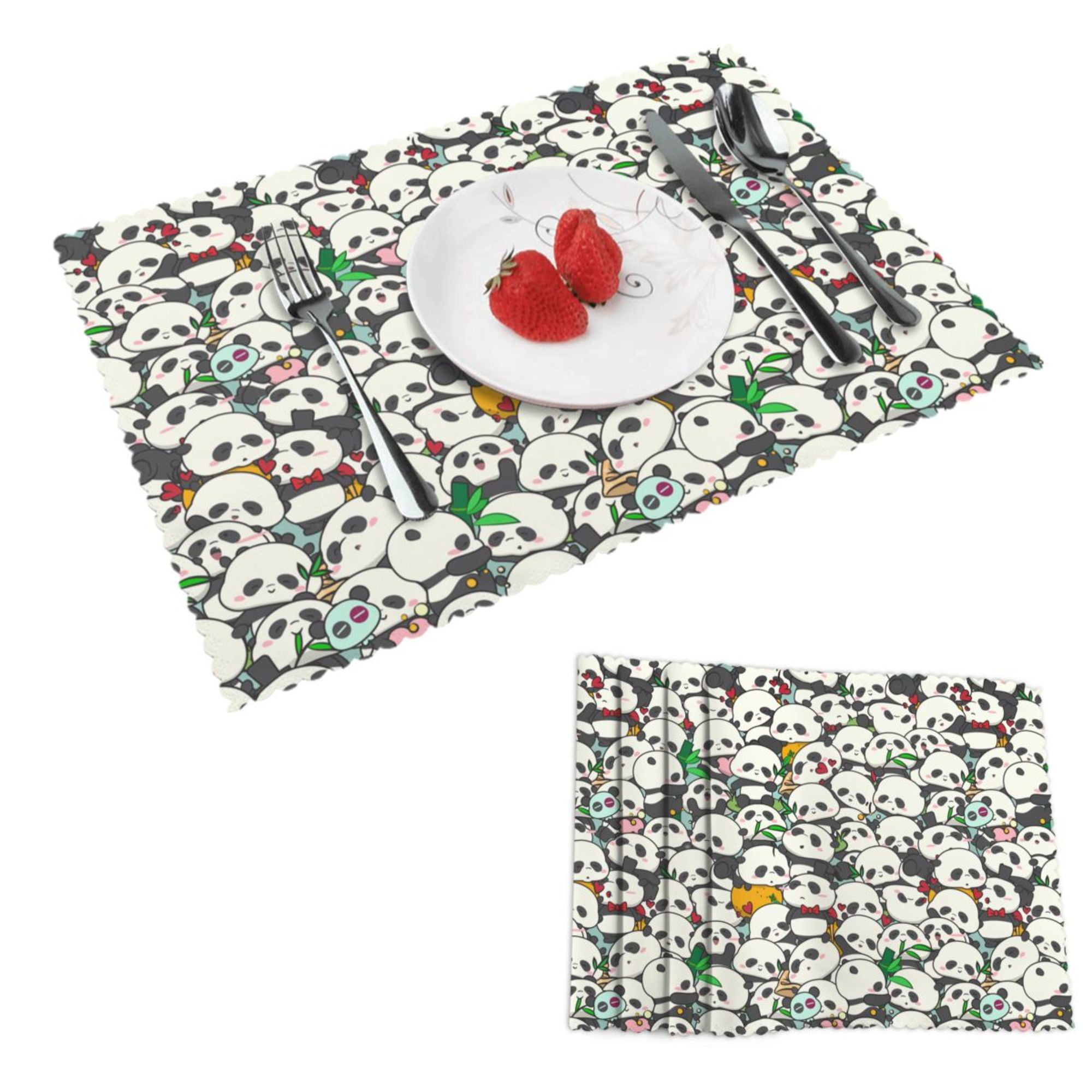 DouZhe Polyester Placemats Set of 4, Cute Pandas Animals Pattern Heat ...