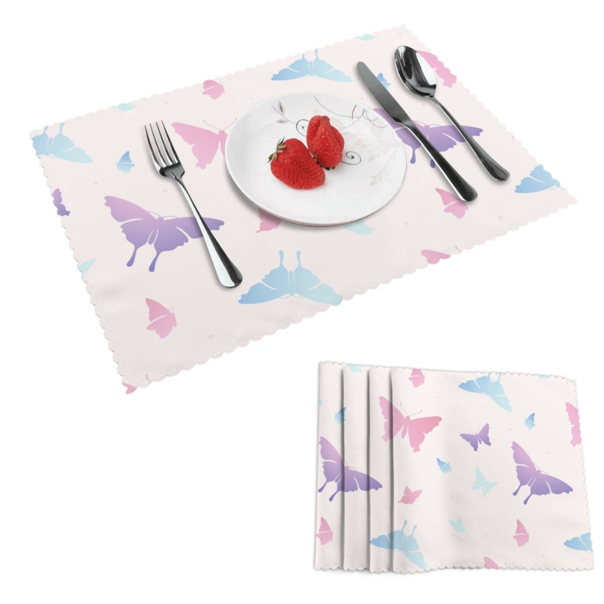 DouZhe Polyester Placemats Set of 4, Cute Pastel Pink Butterfly Pattern ...