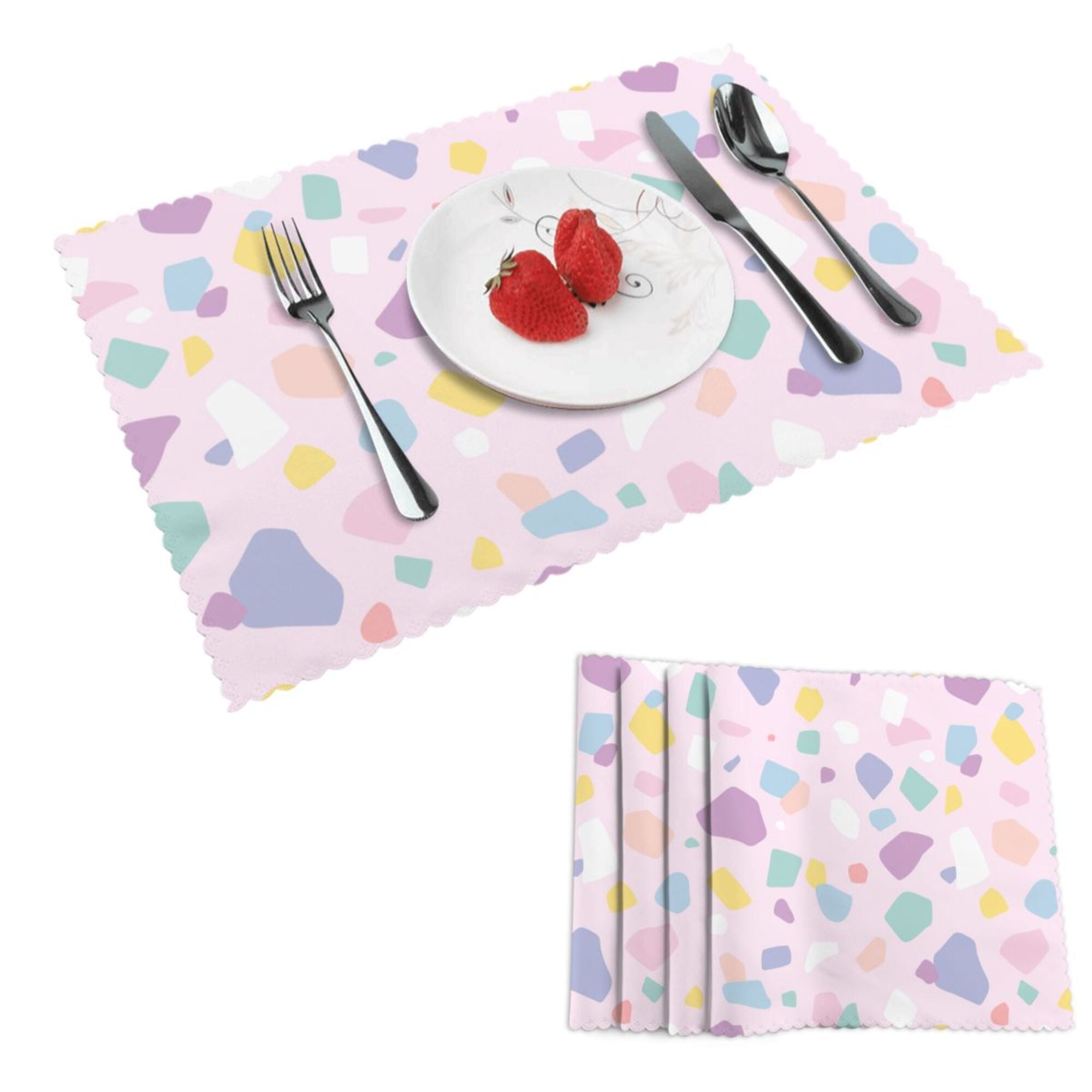 DouZhe Polyester Placemats Set of 4, Cute Pastel Terrazzo Pattern Heat ...