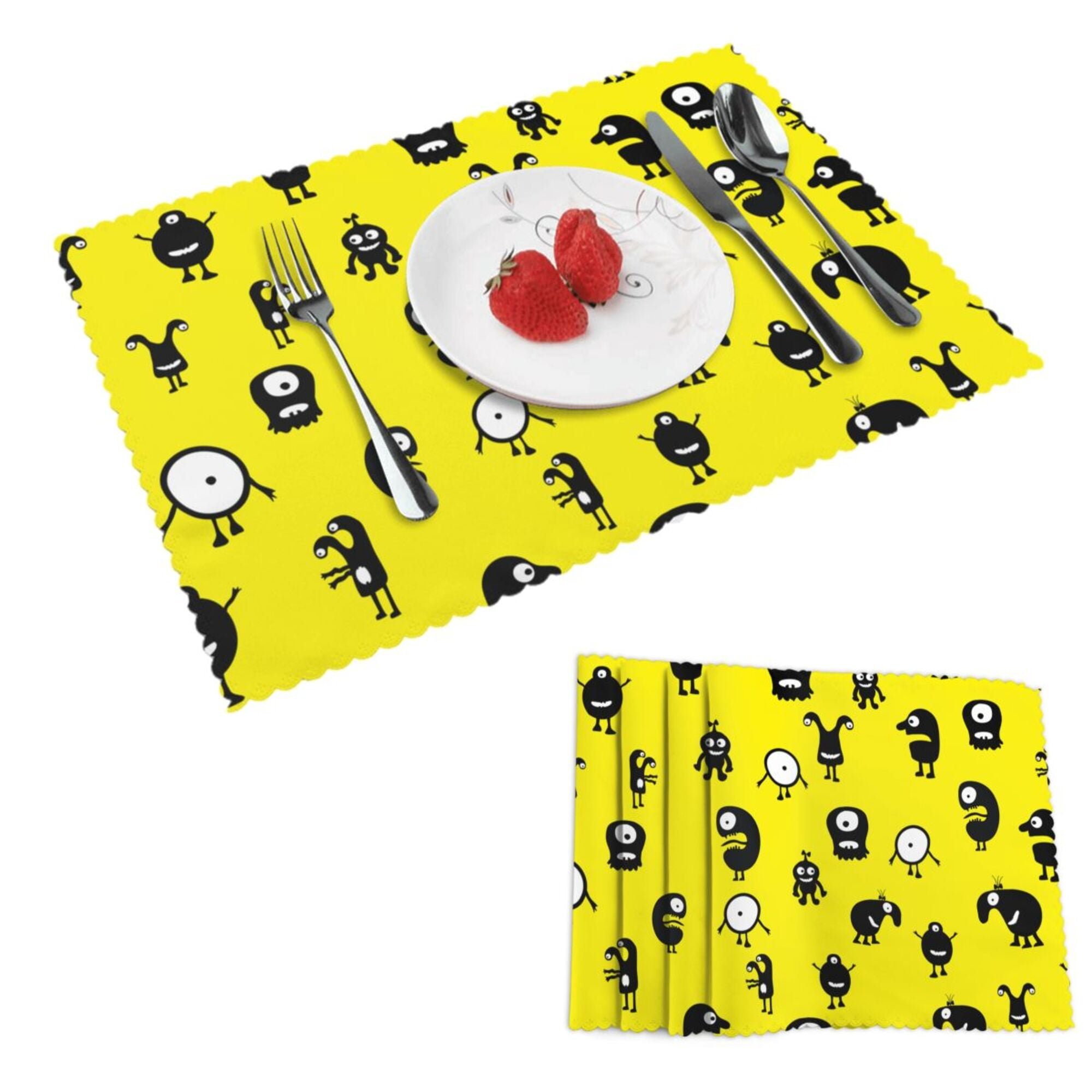DouZhe Polyester Placemats Set of 4, Cute Smile Aliens Monsters Pattern ...