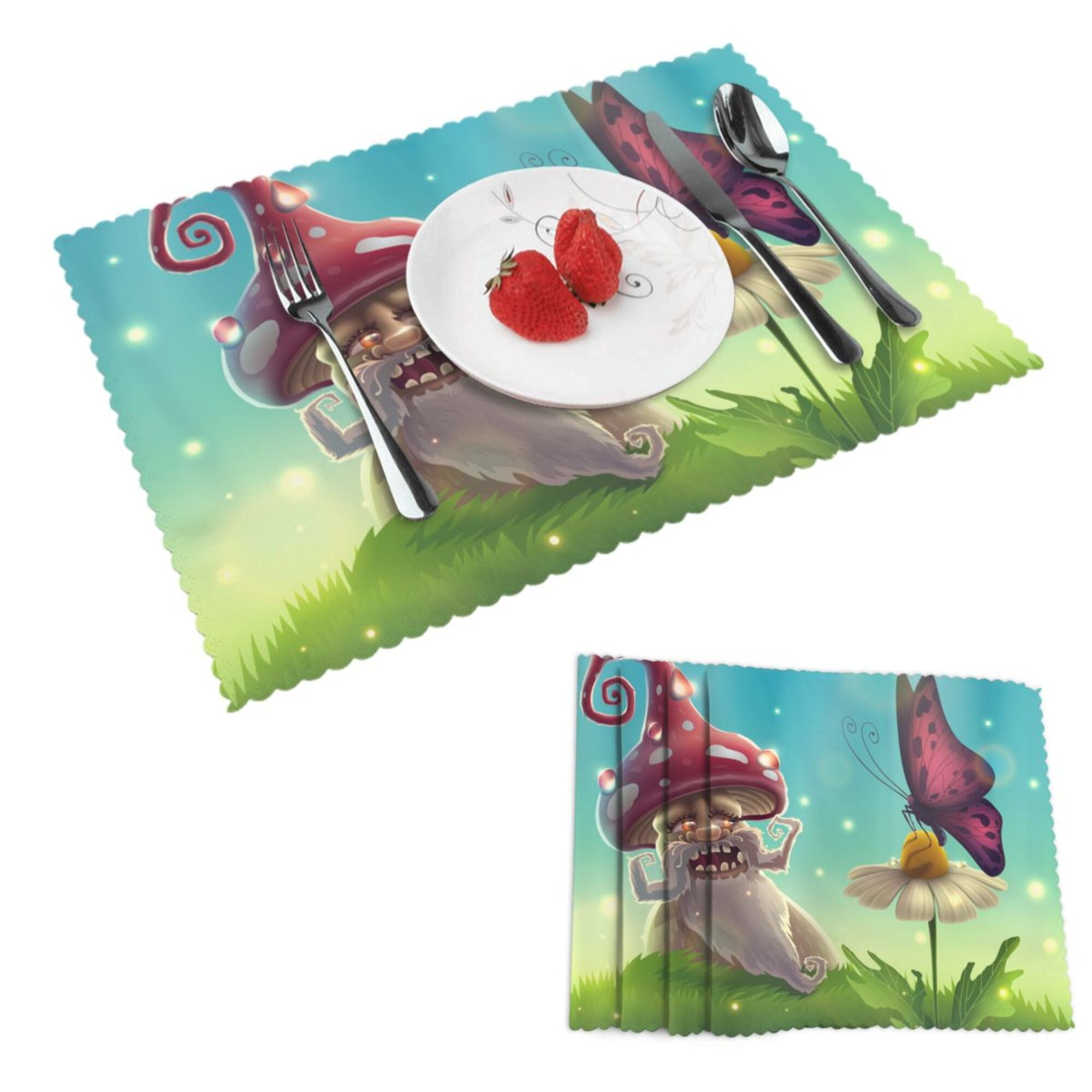DouZhe Polyester Placemats Set of 4, Fantasy Forest Mushroom Goblin ...