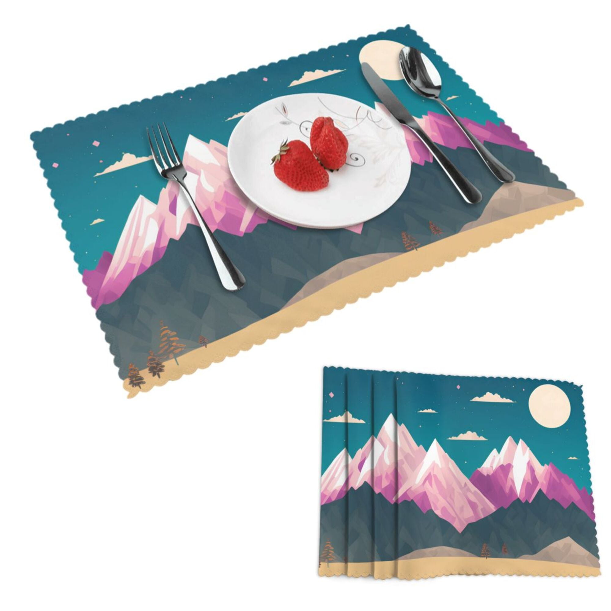 DouZhe Polyester Placemats Set of 4, Fantasy Mountains Snow Landscape ...