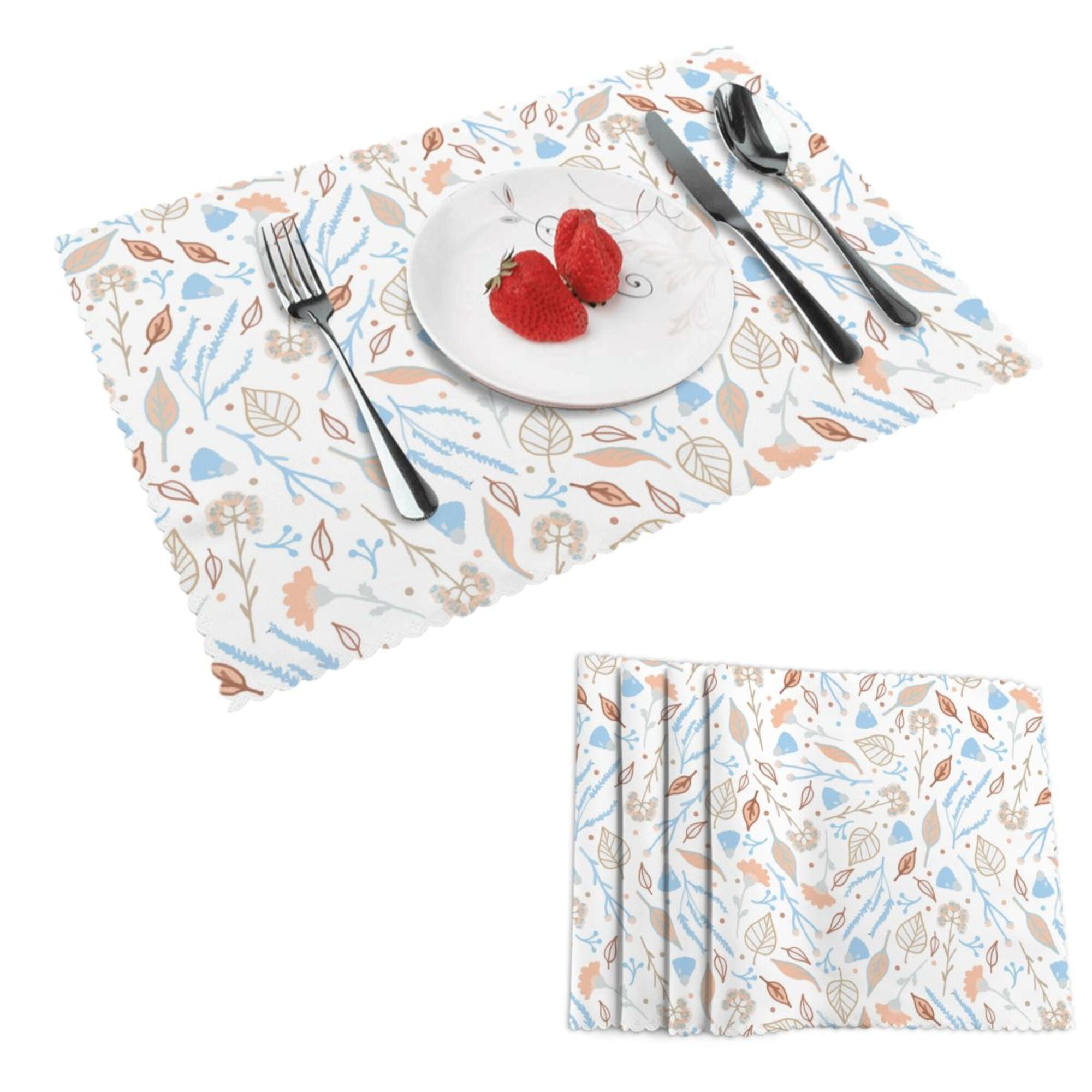 DouZhe Polyester Placemats Set of 4, Floral Leaf Decorative Design ...