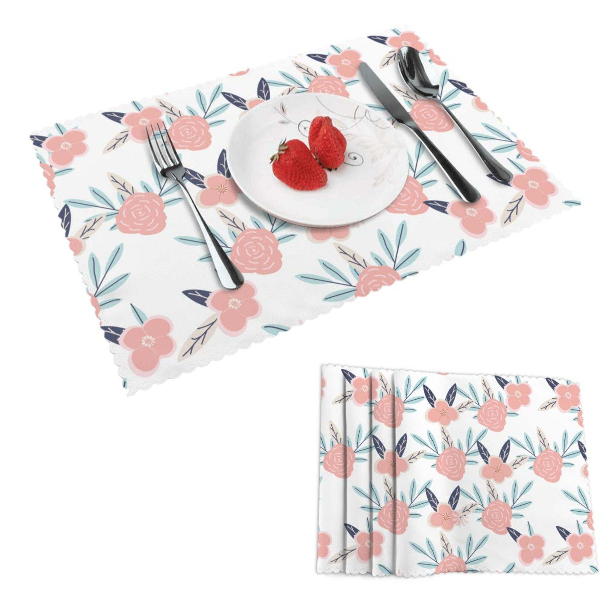 DouZhe Polyester Placemats Set of 4, Flowers Leaves Plants Pattern Heat ...