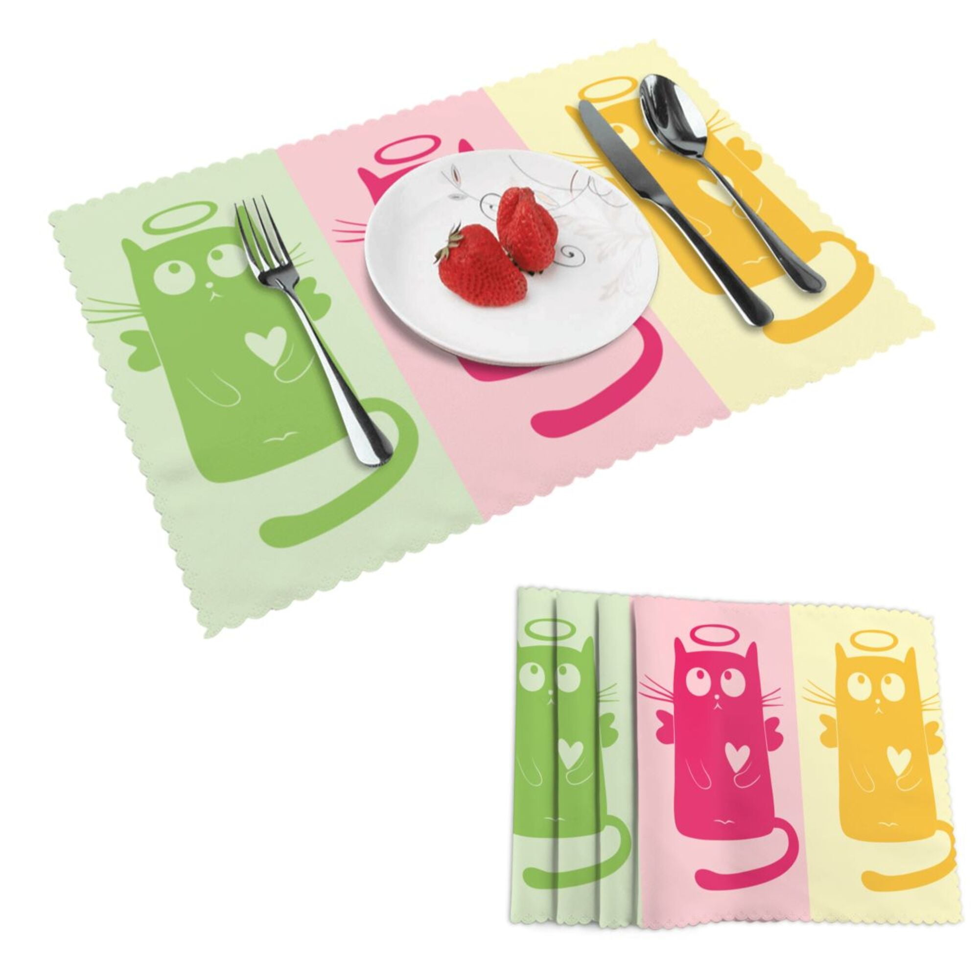 DouZhe Polyester Placemats Set of 4, Funny Cartoon Cute Cat Pattern ...