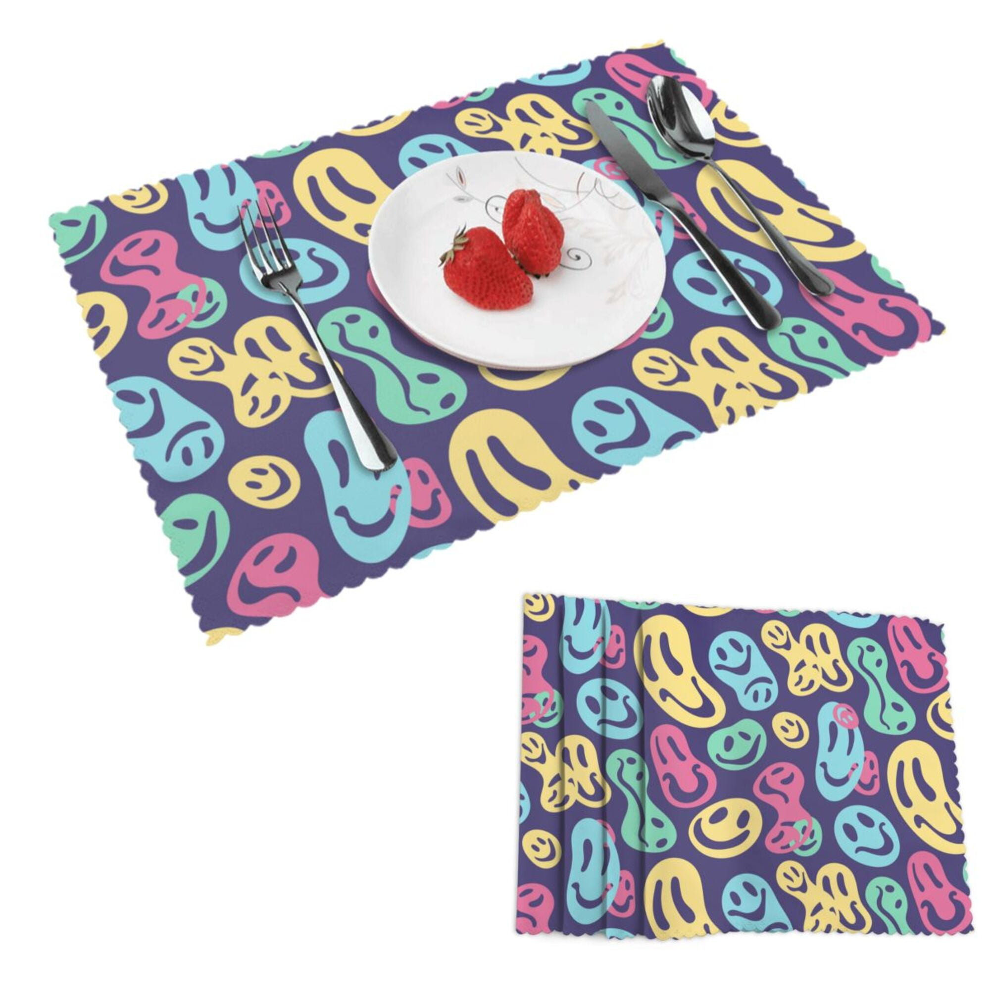 DouZhe Polyester Placemats Set of 4, Funny Distorted Smile Face Pattern ...