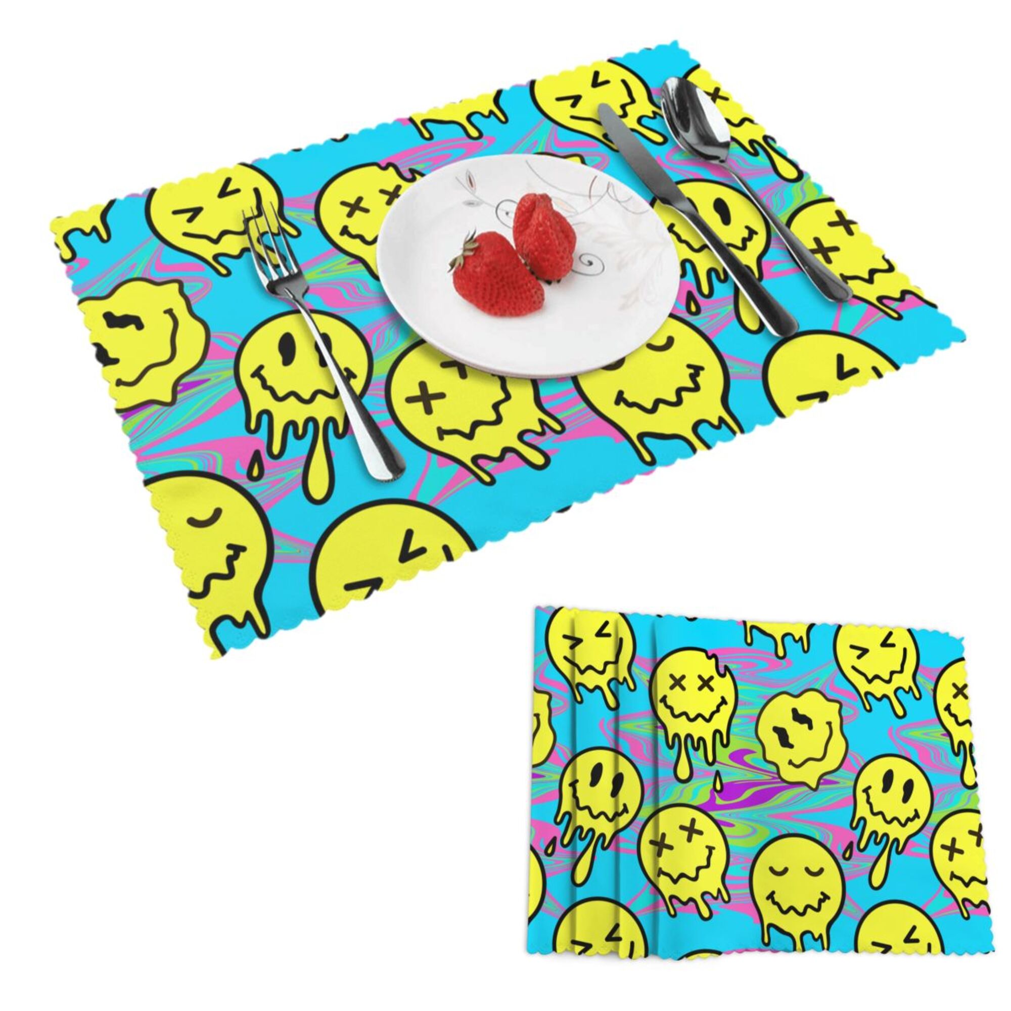 DouZhe Polyester Placemats Set of 4, Funny Yellow Smile Face Pattern ...