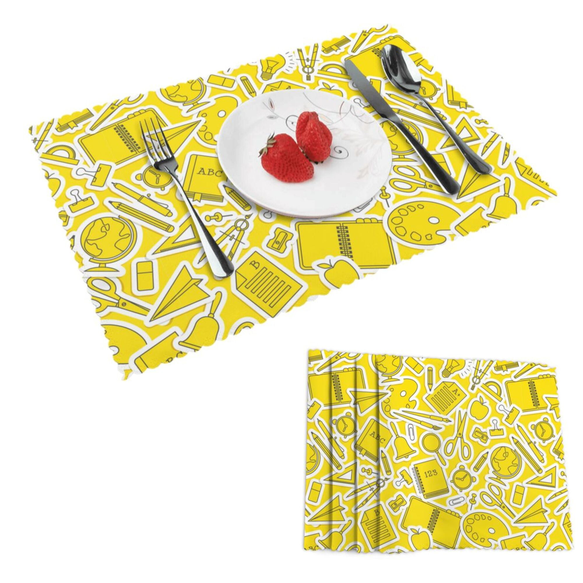 DouZhe Polyester Placemats Set of 4, Geometric Yellow Background ...