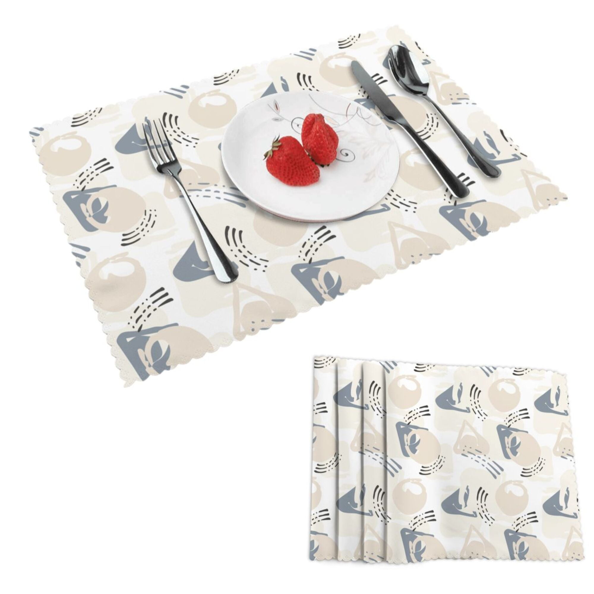 DouZhe Polyester Placemats Set of 4, Geometry Beige Graffiti Lines ...