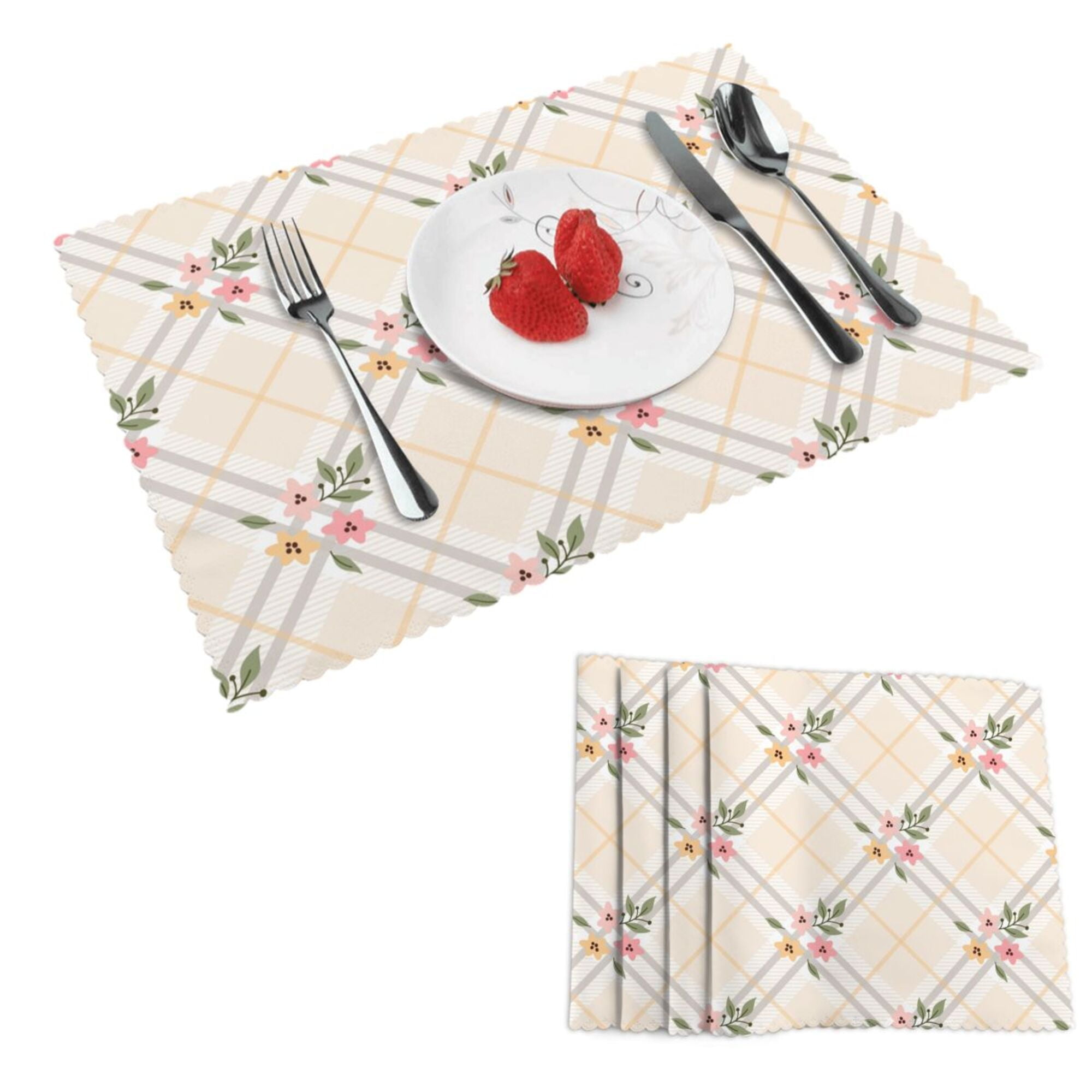 DouZhe Polyester Placemats Set of 4, Geometry Cartoon Floral Pattern ...