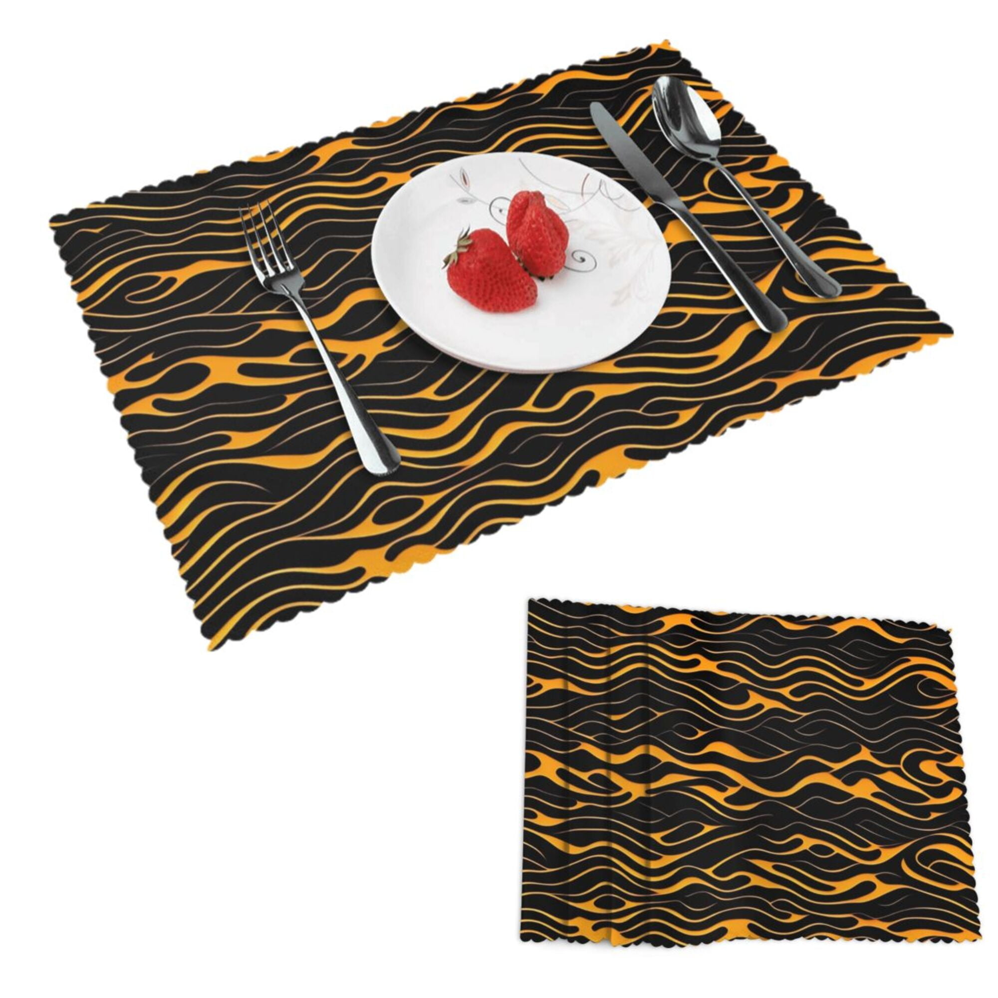 DouZhe Polyester Placemats Set of 4, Golden 3D Abstract Wave Pattern ...