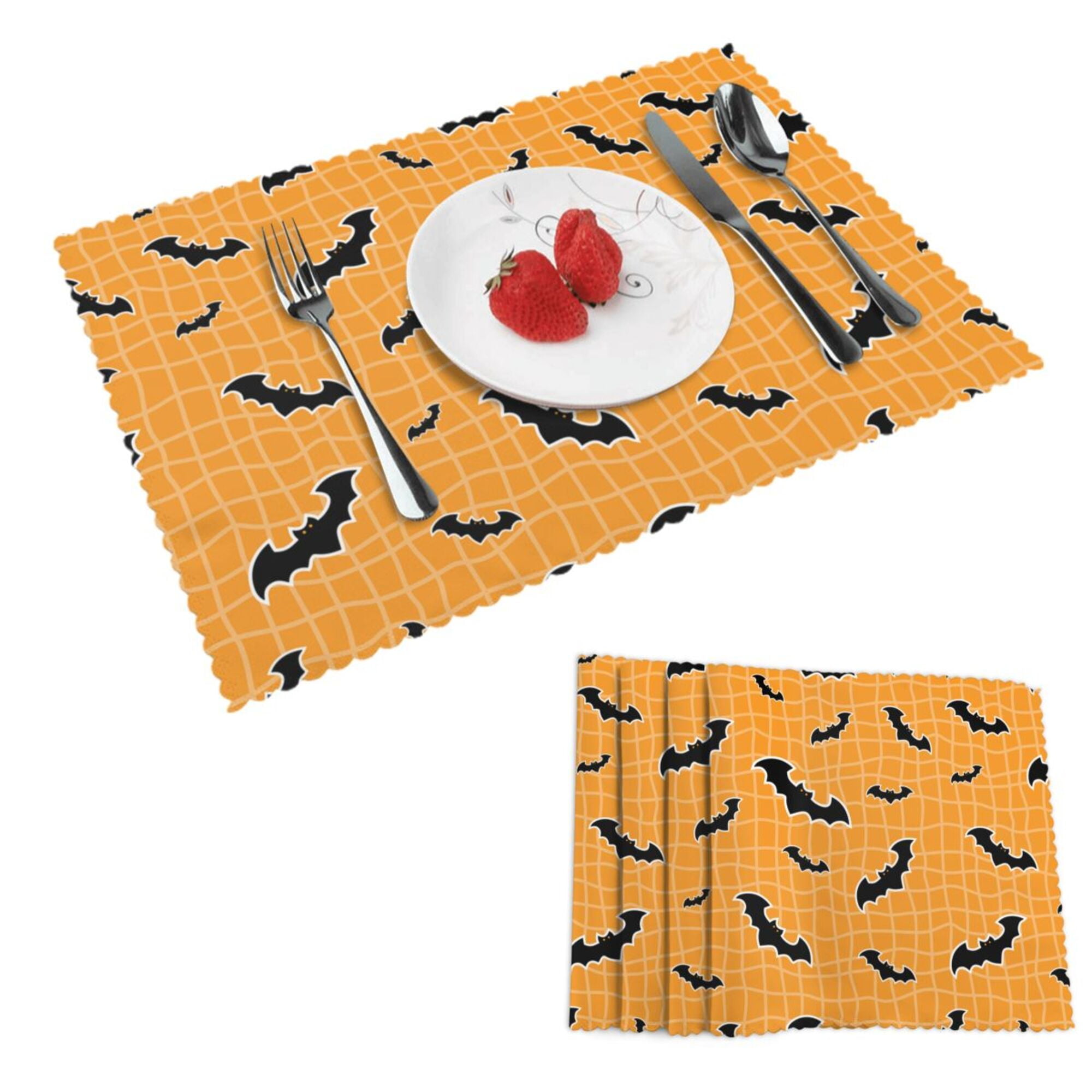 DouZhe Polyester Placemats Set of 4, Halloween Black Bats Pattern Heat ...