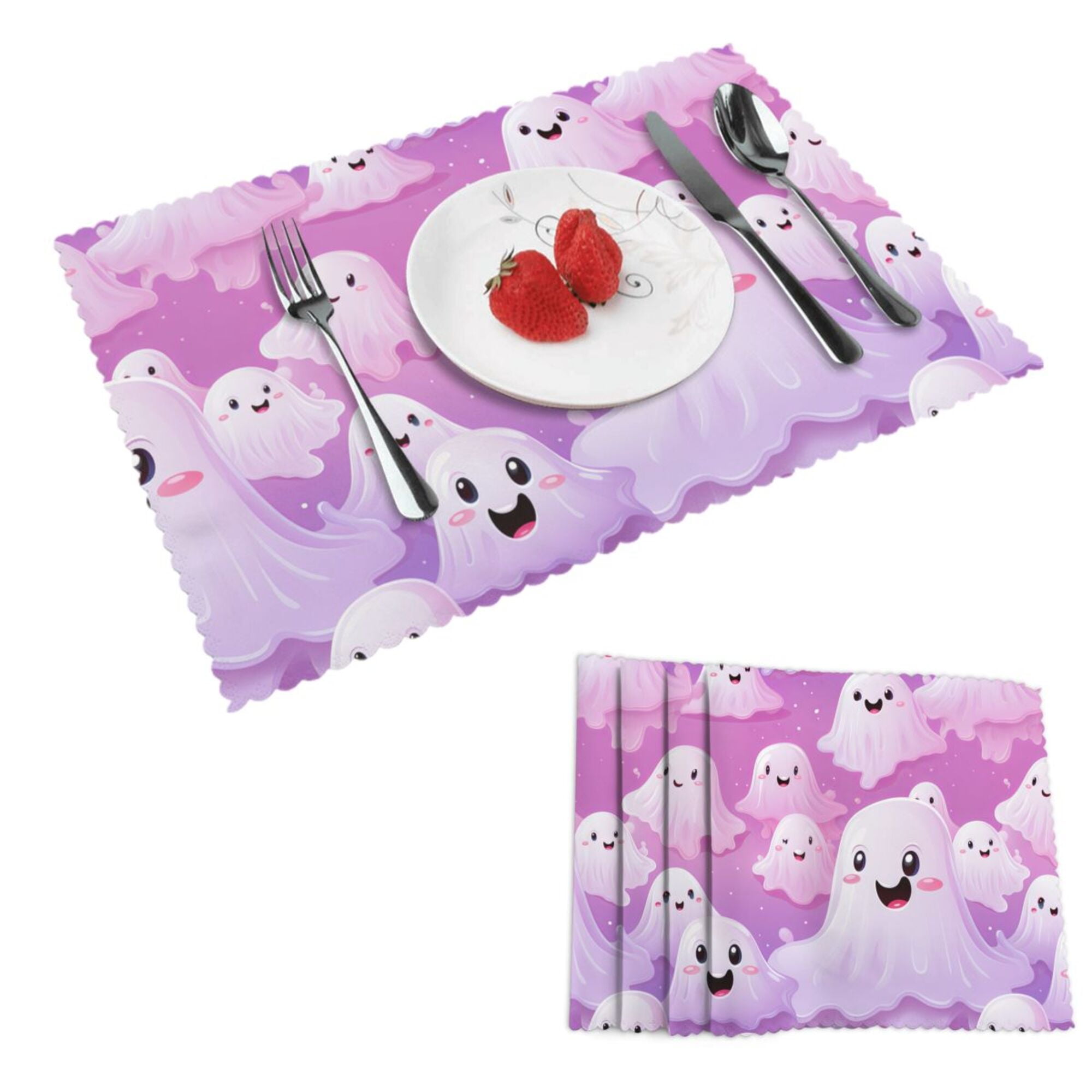 DouZhe Polyester Placemats Set of 4, Halloween Cute Ghosts Pattern Heat ...