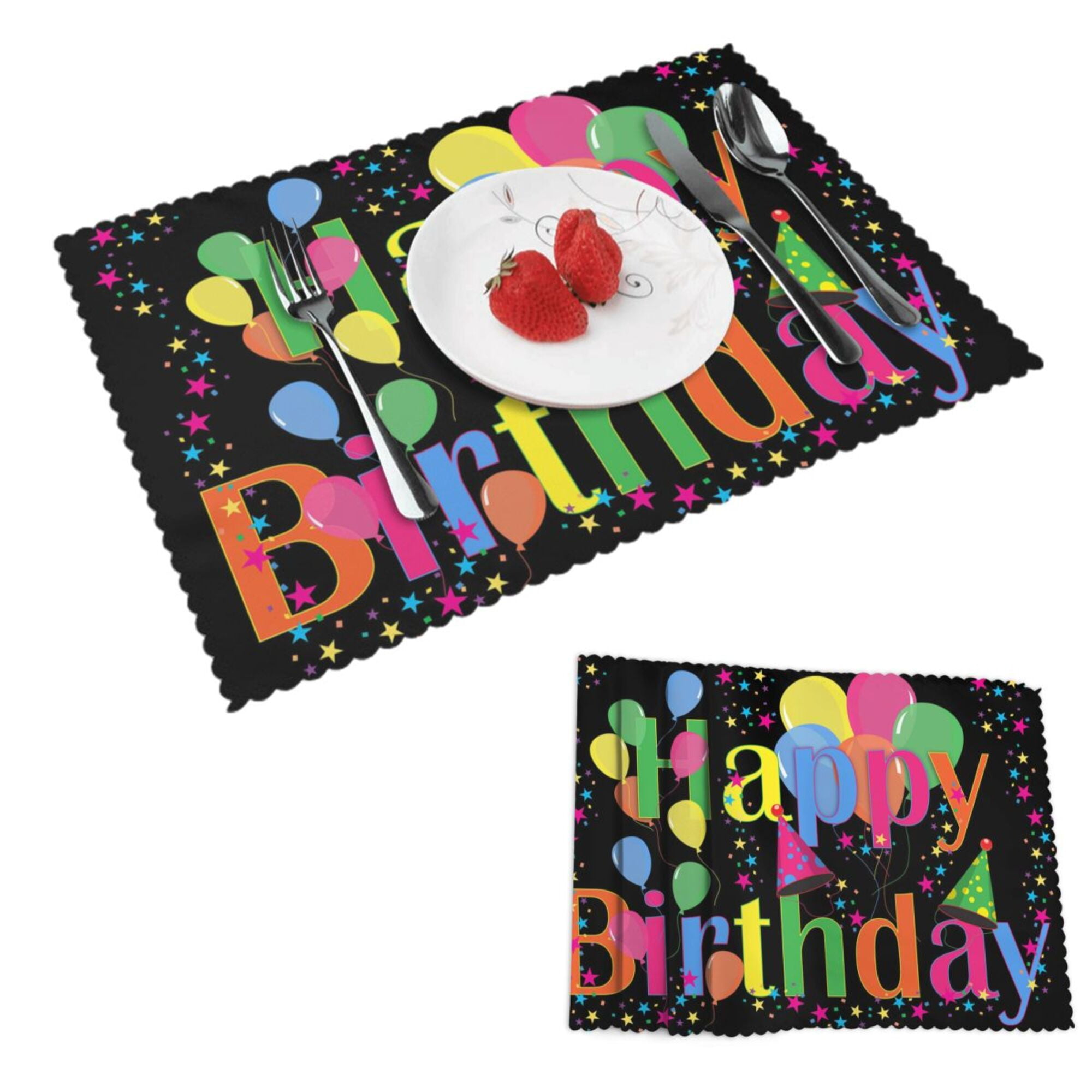 DouZhe Polyester Placemats Set of 4, Happy Birthday Celebration Party ...