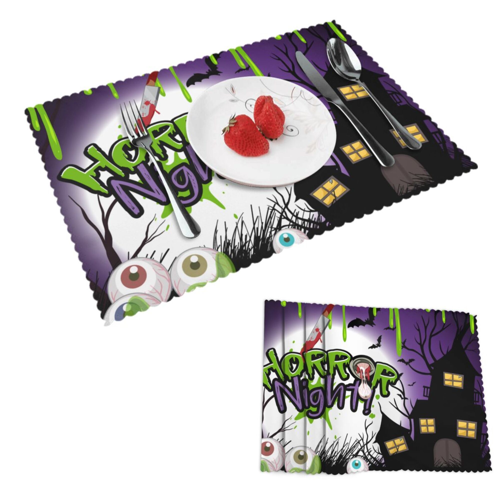 DouZhe Polyester Placemats Set of 4, Horror Halloween Haunted House ...