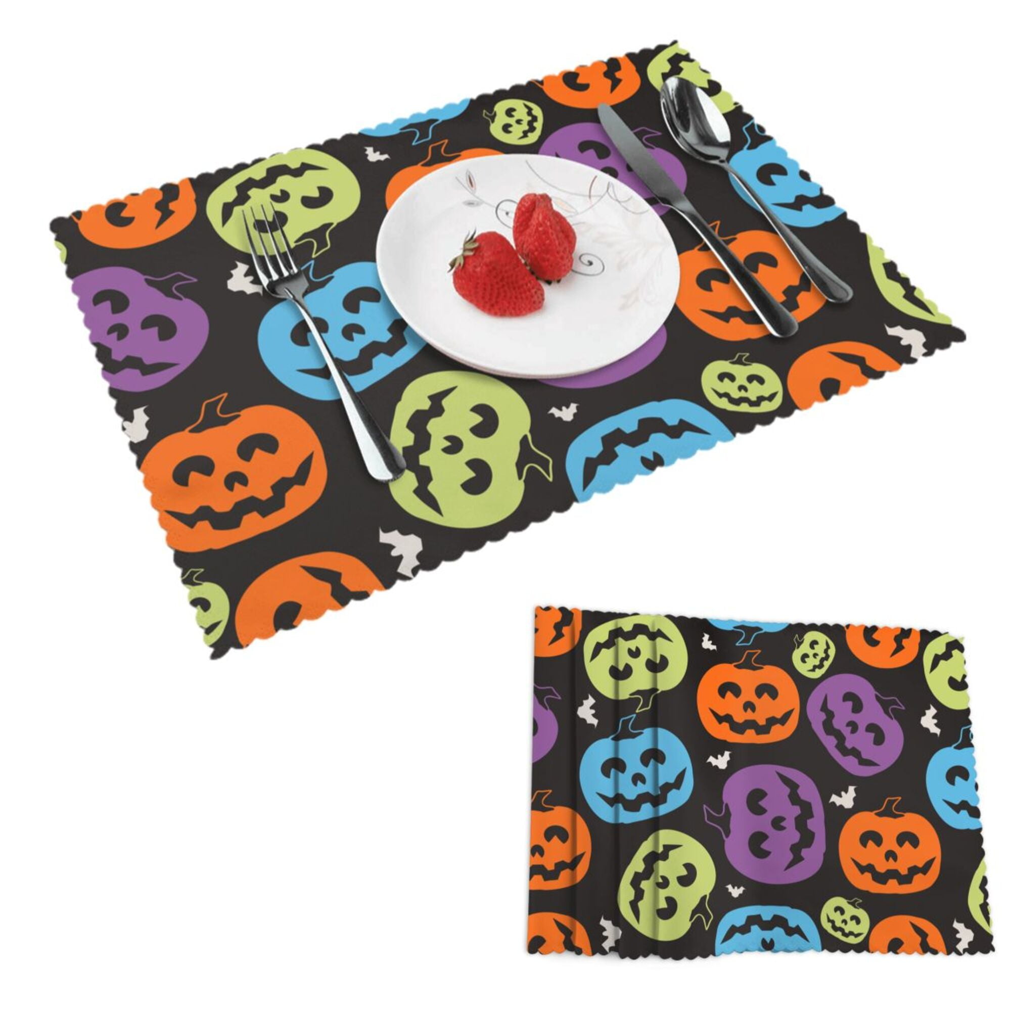 DouZhe Polyester Placemats Set of 4, Horror Halloween Pumpkin Monster ...