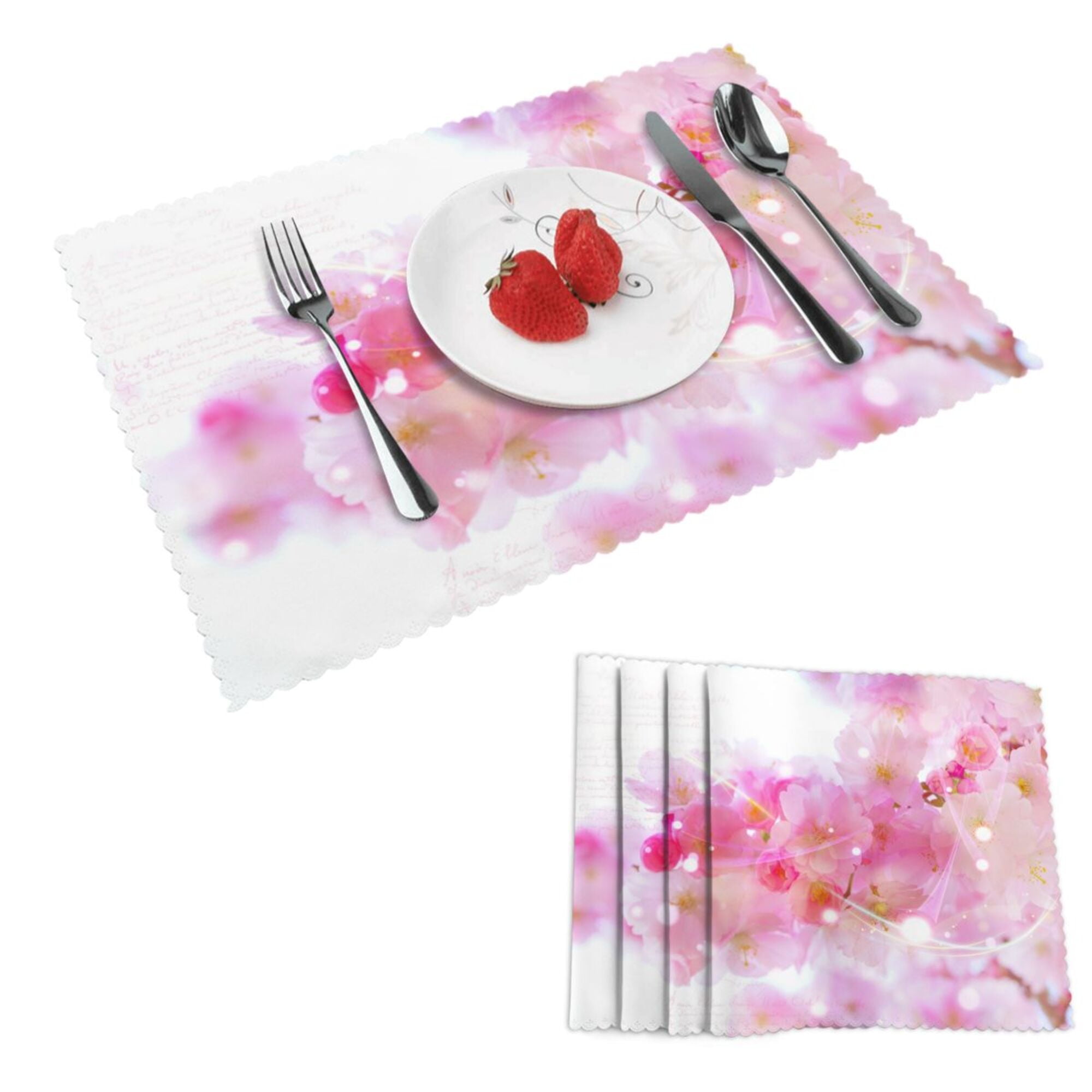 DouZhe Polyester Placemats Set of 4, Japanese Cherry Pattern Heat ...