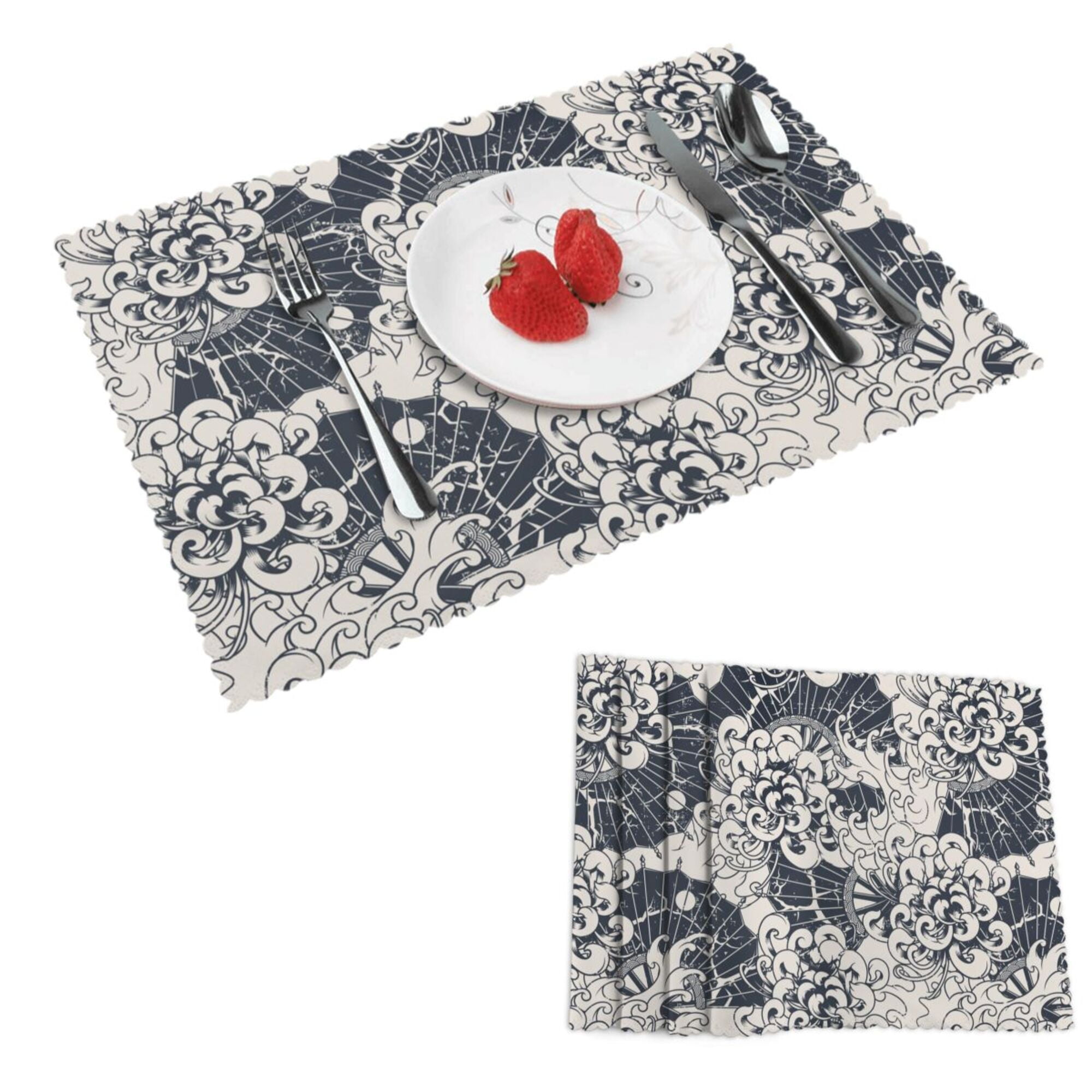 DouZhe Polyester Placemats Set of 4, Japanese Style Floral Pattern Heat ...