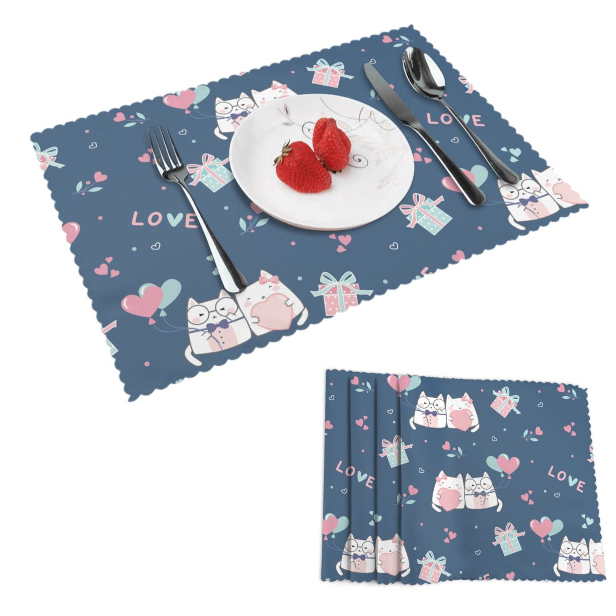 DouZhe Polyester Placemats Set of 4, Kawaii Pastel Cats Pattern Heat ...