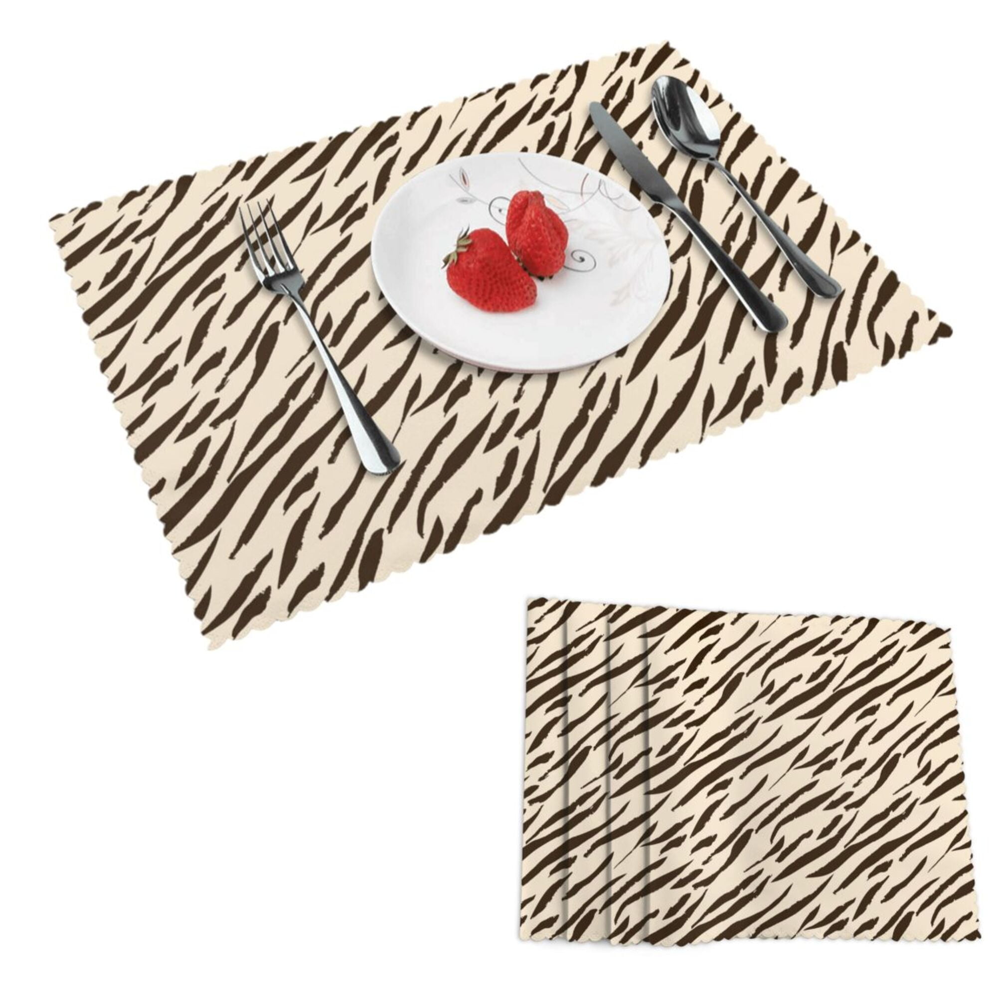 DouZhe Polyester Placemats Set of 4, Modern Animal Texture Beige ...