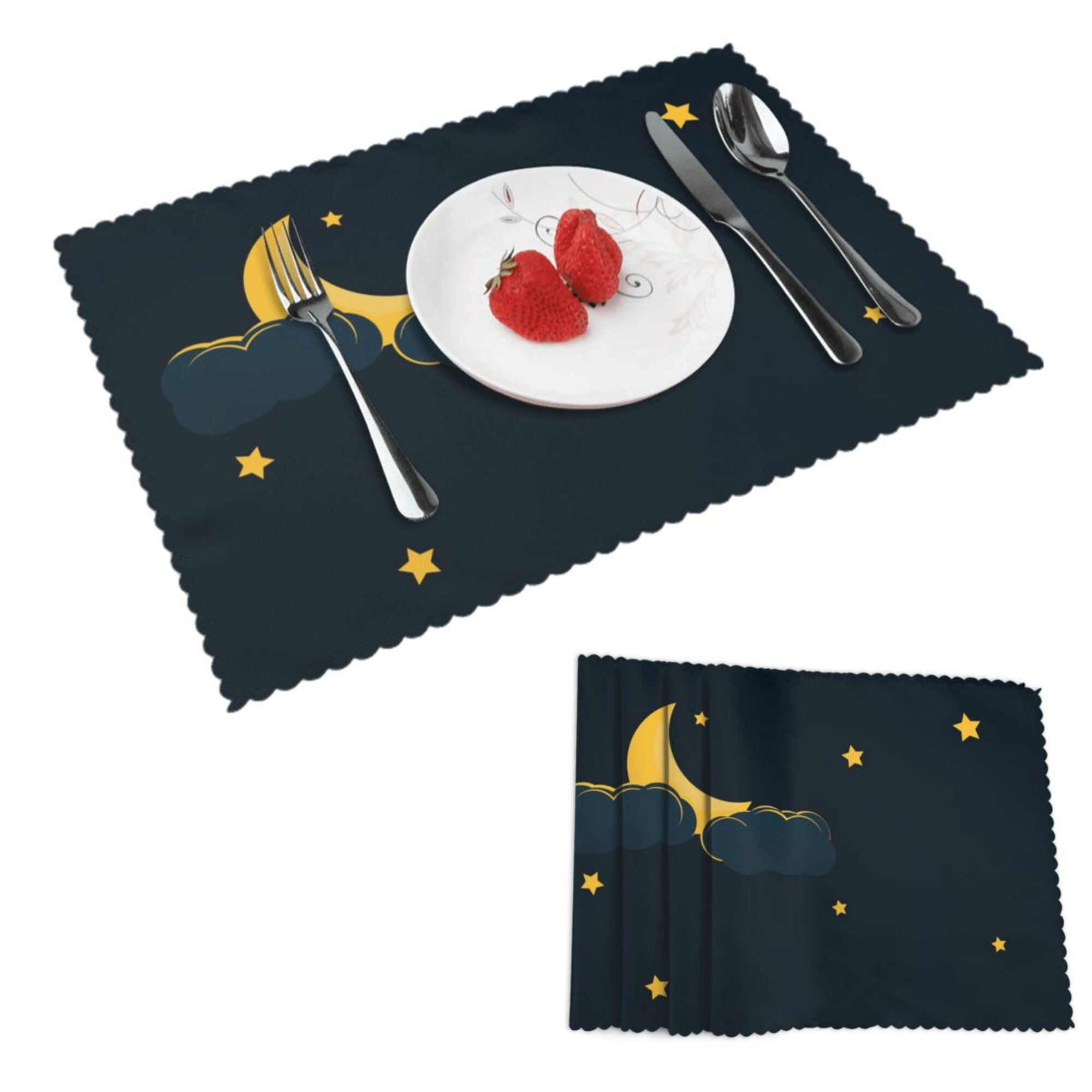 DouZhe Polyester Placemats Set of 4, Moon Stars Clouds Theme Pattern ...