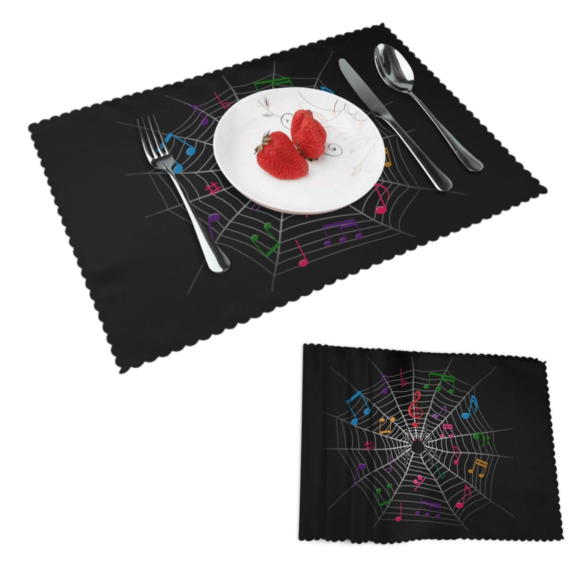 DouZhe Polyester Placemats Set of 4, Music Notes Cartoon Spider Web ...