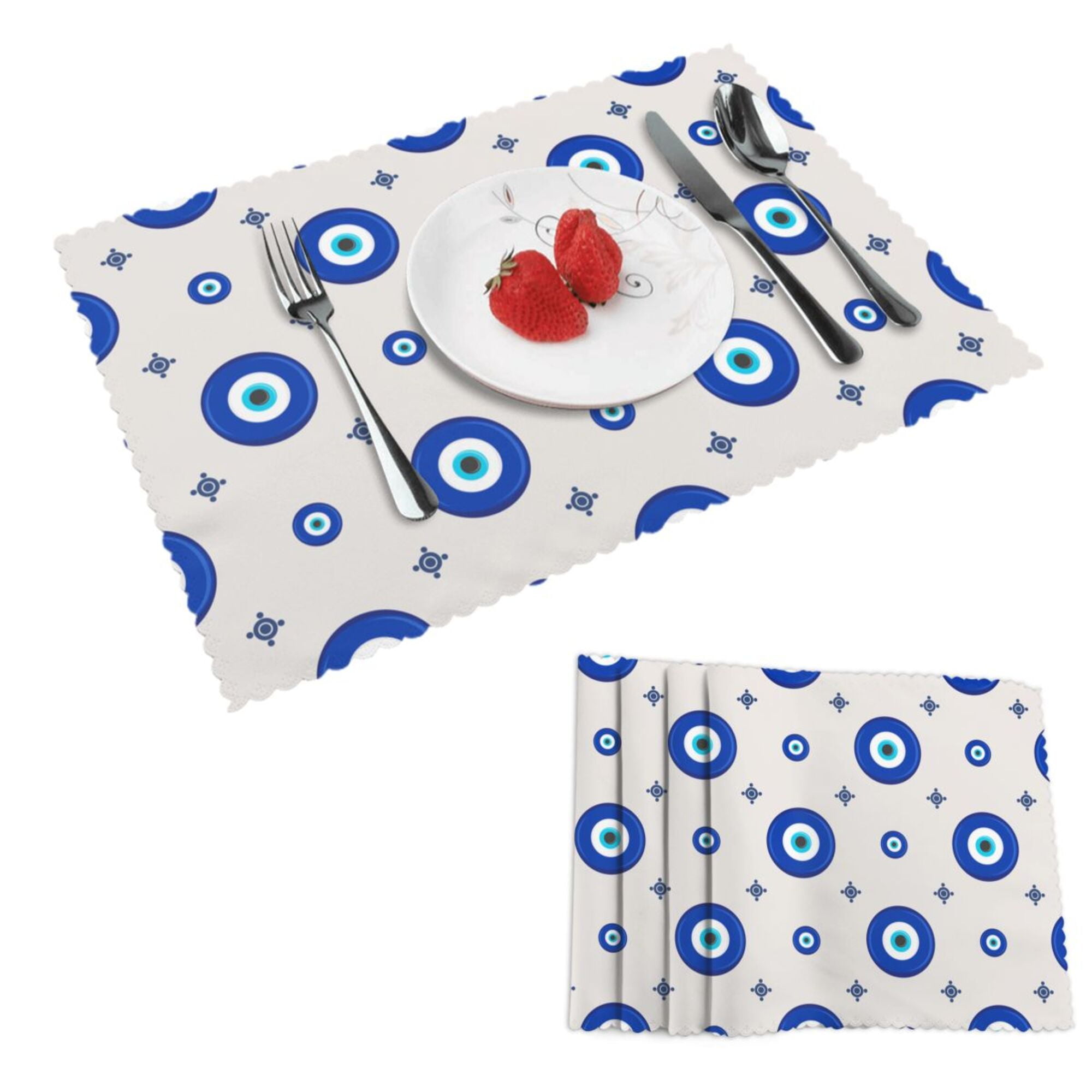 DouZhe Polyester Placemats Set of 4, Mystic Blue Amulet Evil Eyes ...