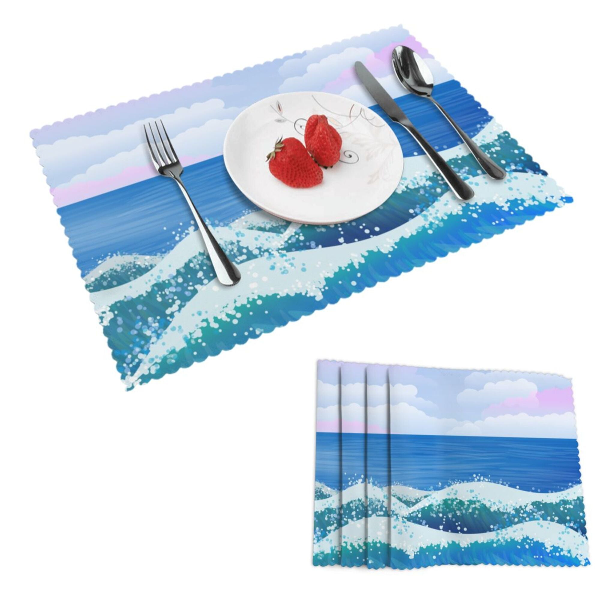 DouZhe Polyester Placemats Set of 4, Ocean Sea Waves Pattern Heat ...