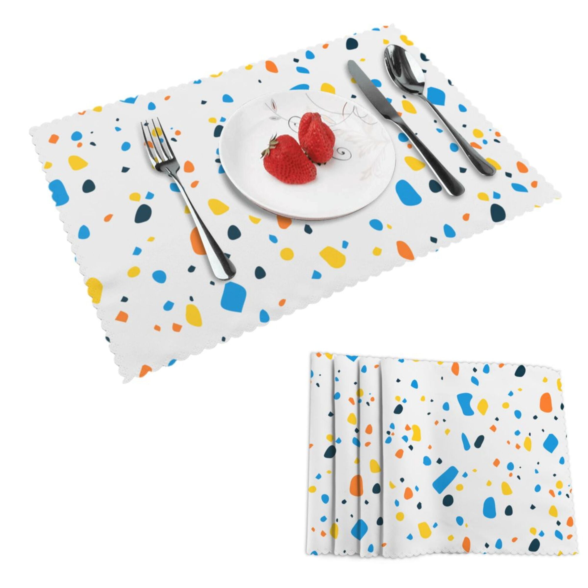 DouZhe Polyester Placemats Set of 4, Orange Blue Terrazzo Pattern Heat ...