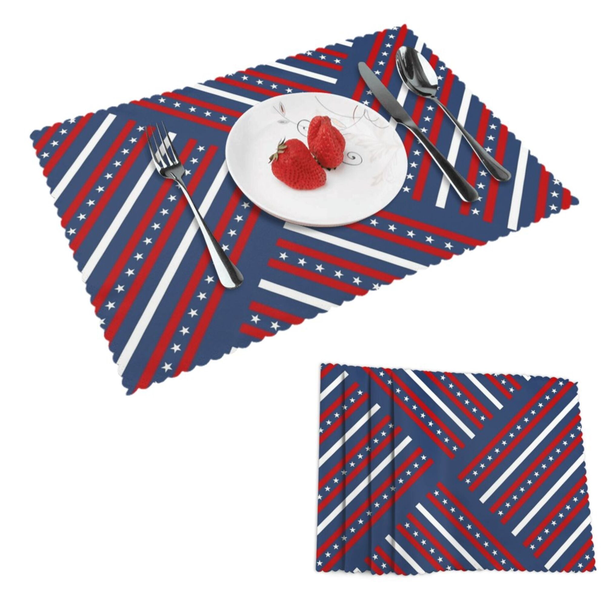 DouZhe Polyester Placemats Set of 4, Patriotic Red White Blue Stripes ...