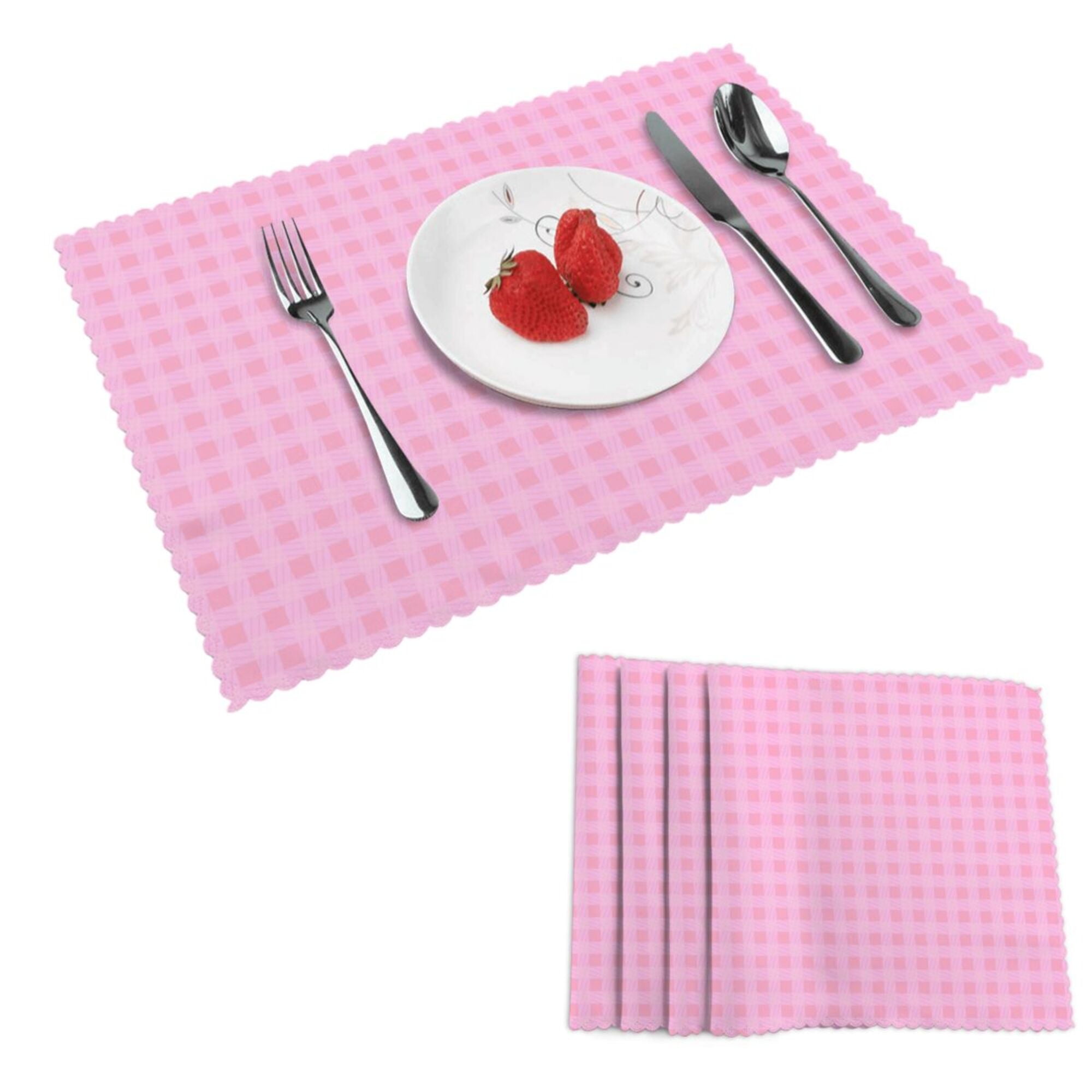 DouZhe Polyester Placemats Set of 4, Pink Checkered Stripped Pattern ...