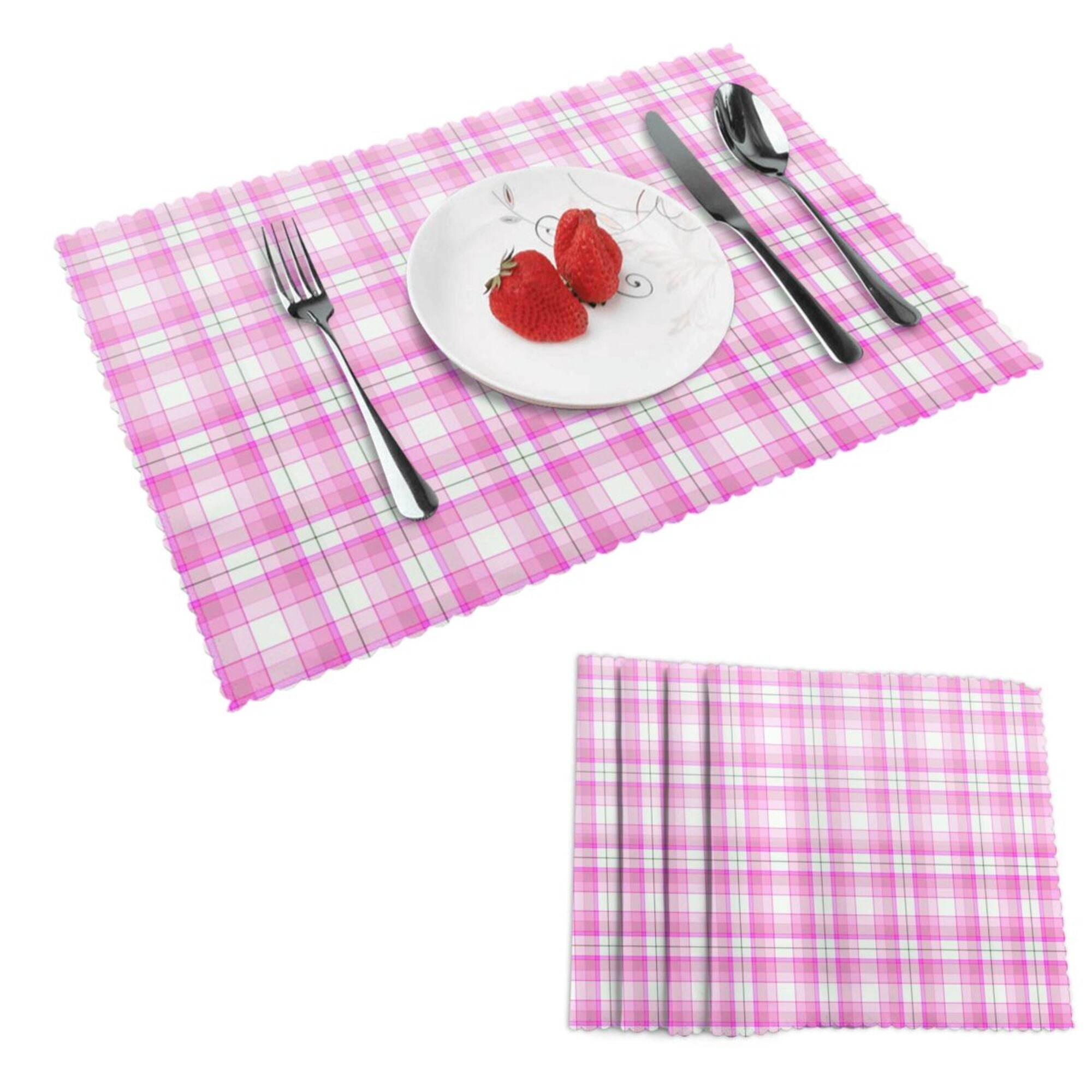 DouZhe Polyester Placemats Set of 4, Pink Plaid Texture Pattern Heat ...