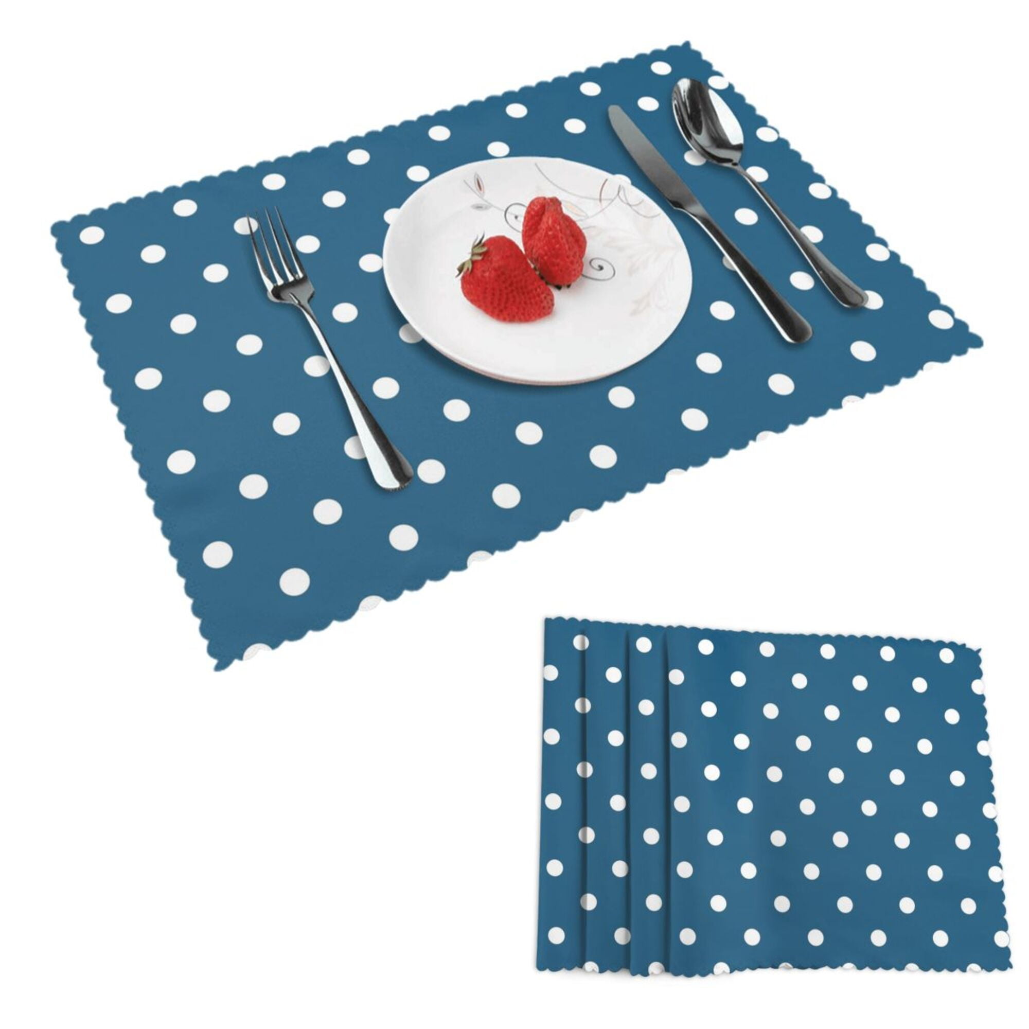 DouZhe Polyester Placemats Set of 4, Polka Dots Teal White Spots ...