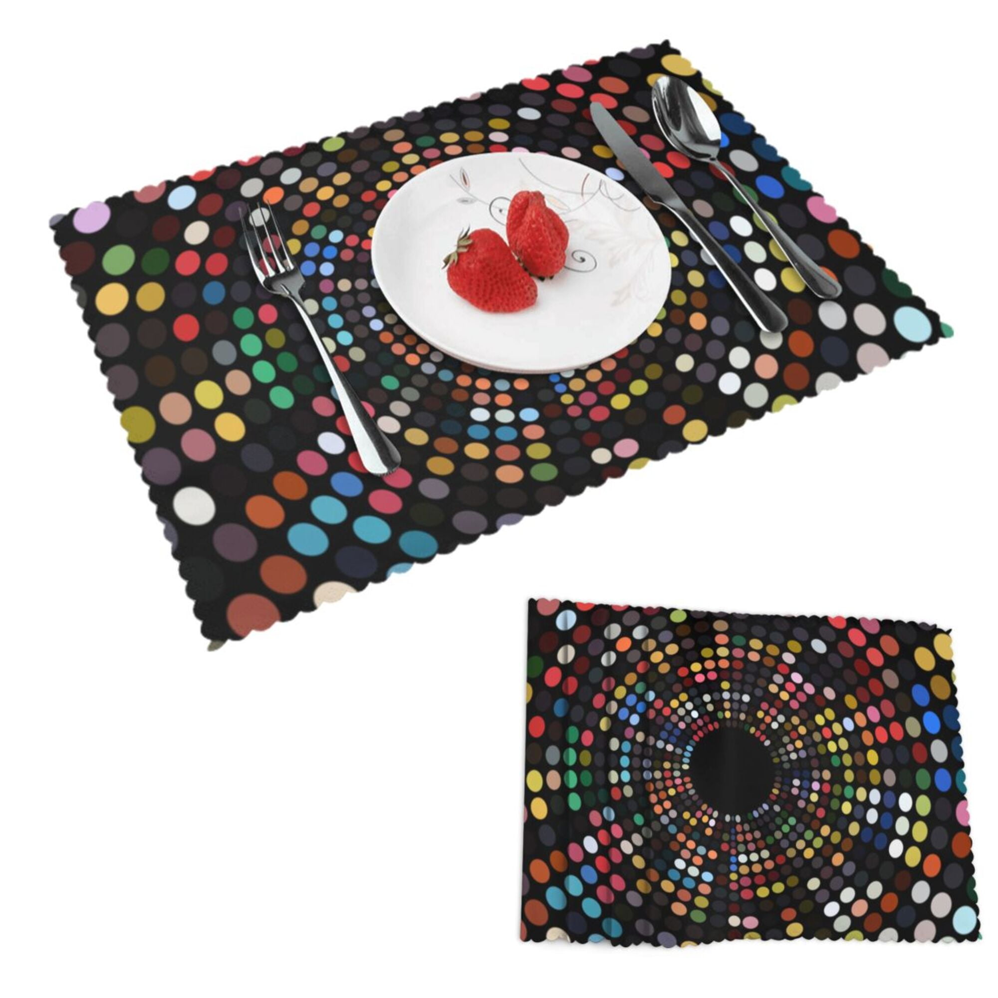 DouZhe Polyester Placemats Set of 4, Psychedelic Spotty Points Pattern ...