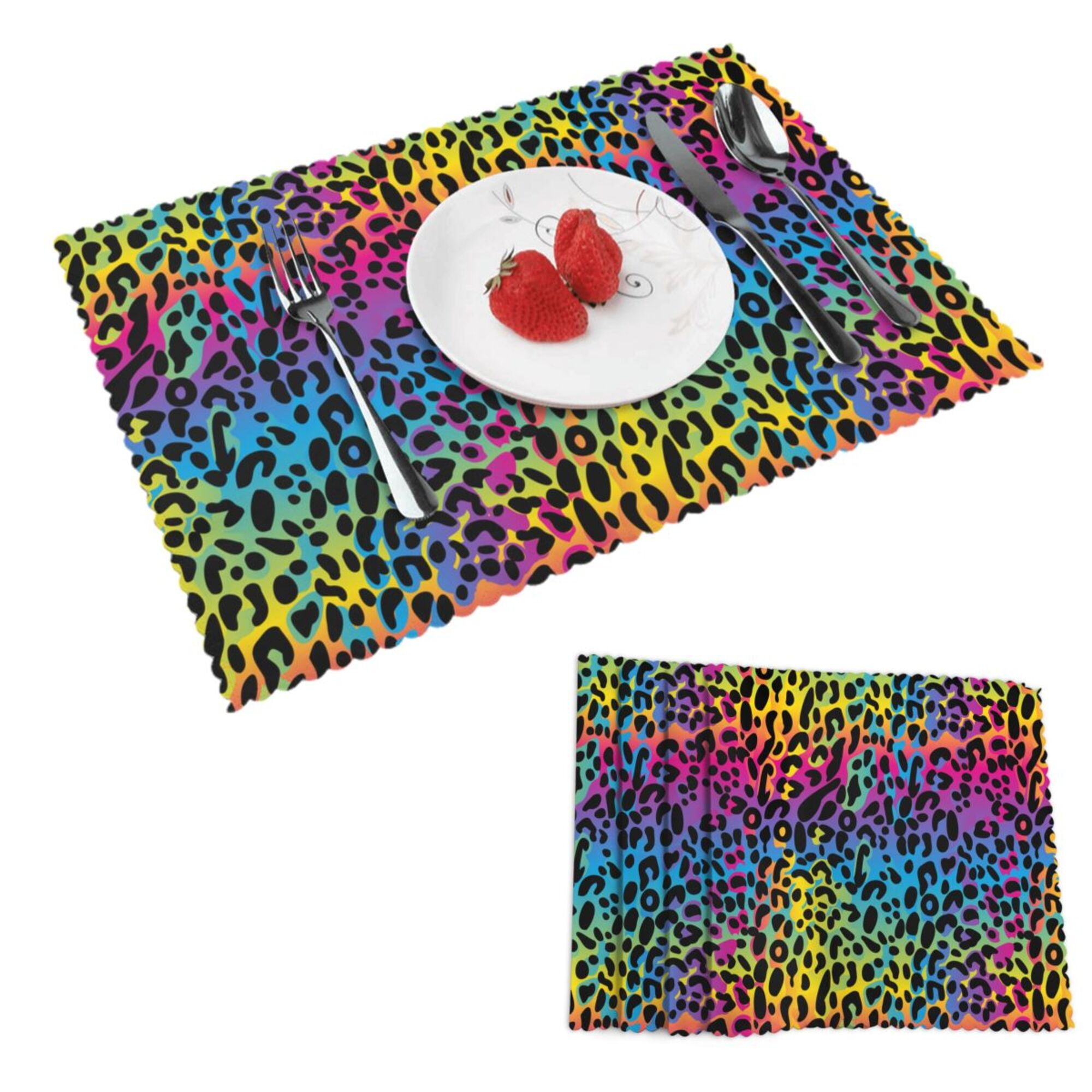 DouZhe Polyester Placemats Set of 4, Rainbow Leopard Print Neon Animal ...