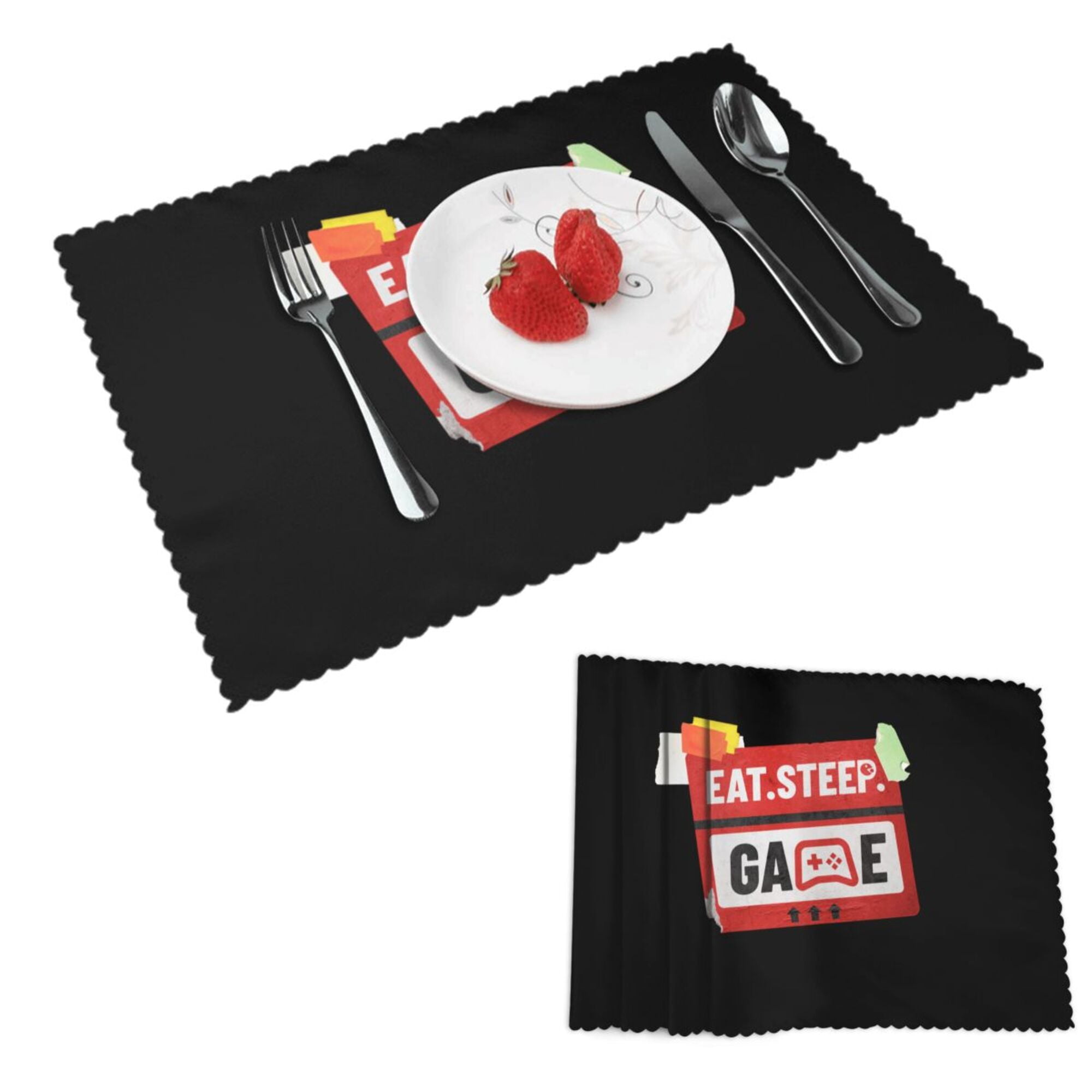 DouZhe Polyester Placemats Set of 4, Red Eat Sleep Games Tags Pattern ...