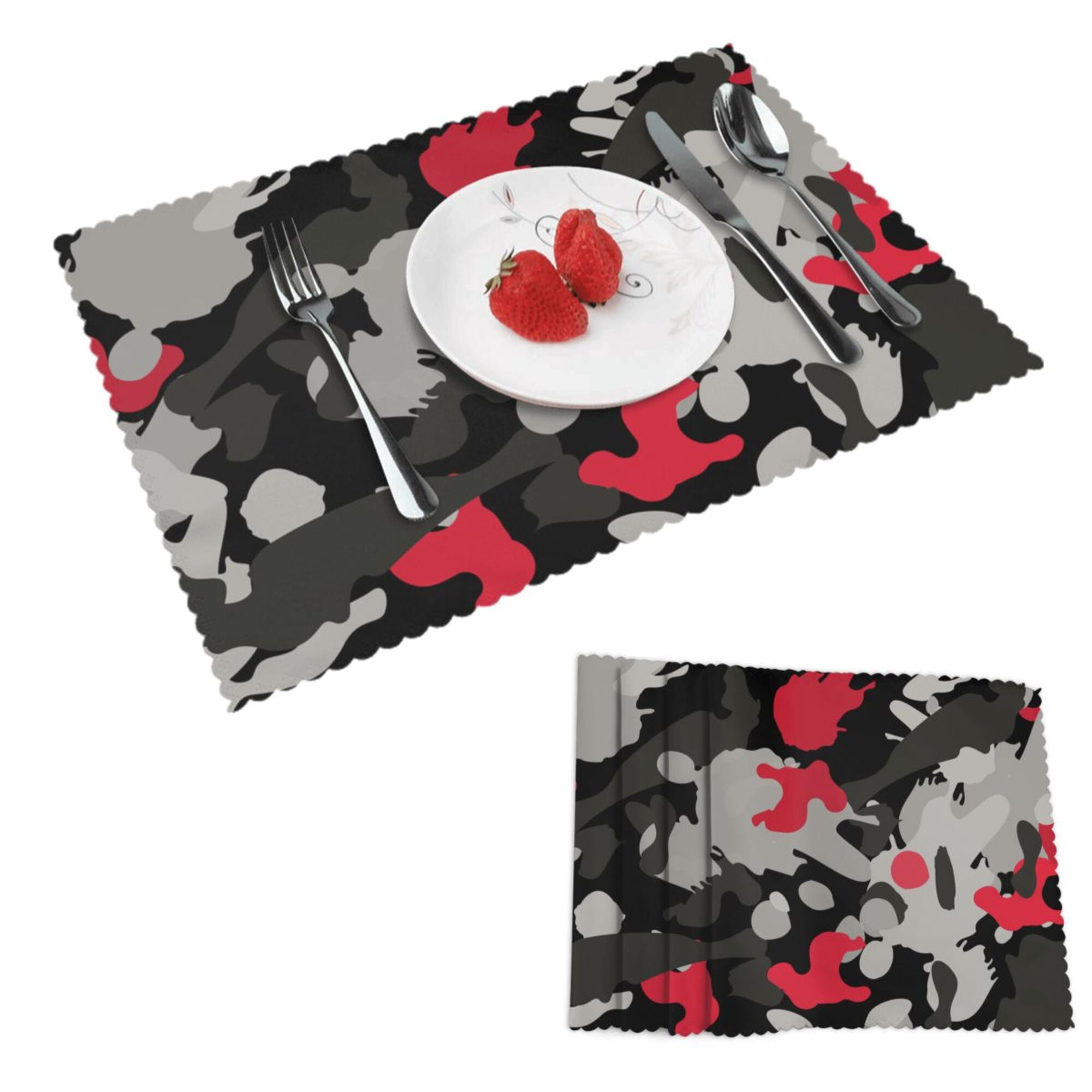 DouZhe Polyester Placemats Set of 4, Red and Grey Camo Pattern Heat ...