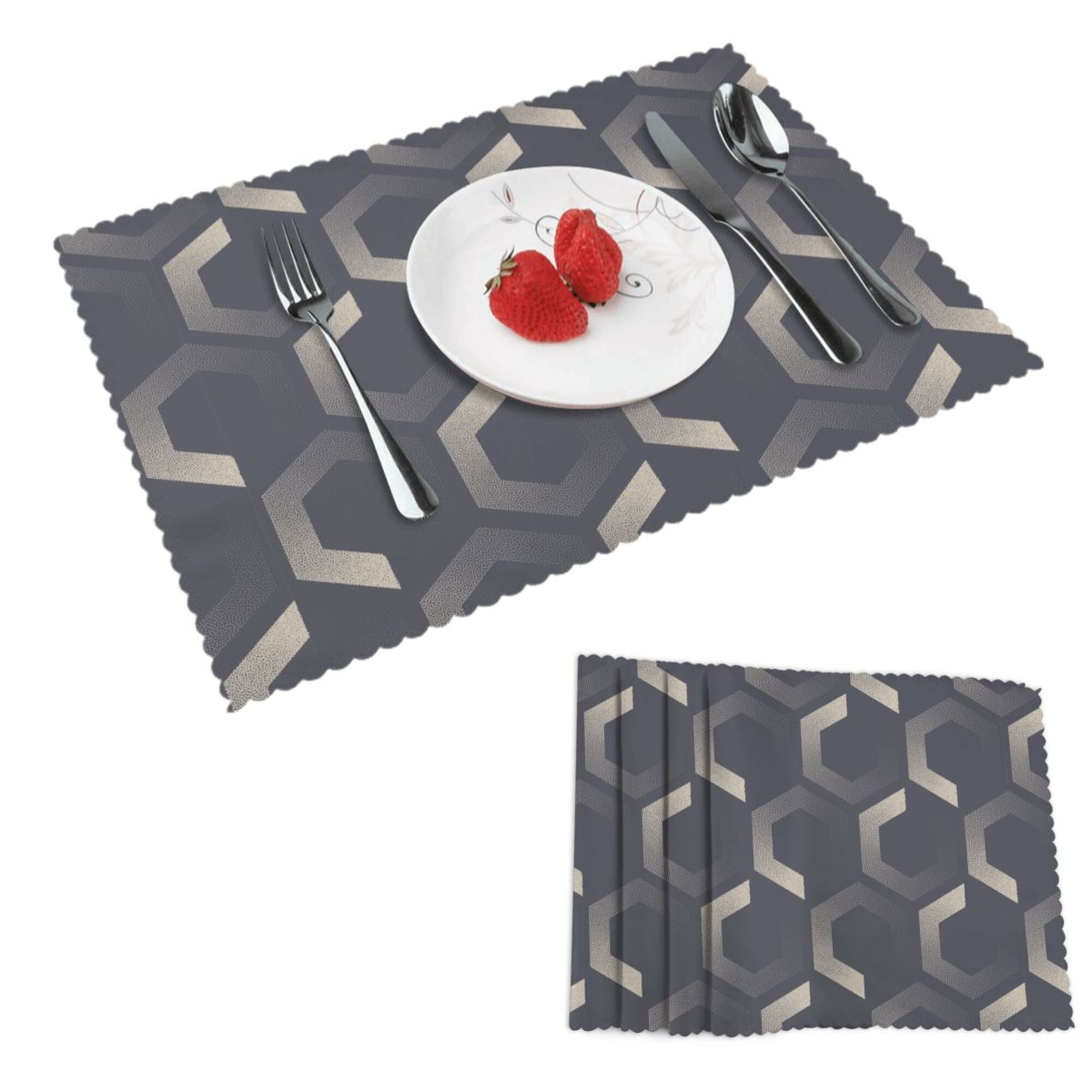 DouZhe Polyester Placemats Set of 4, Retro Geometric Hexagons Pattern ...