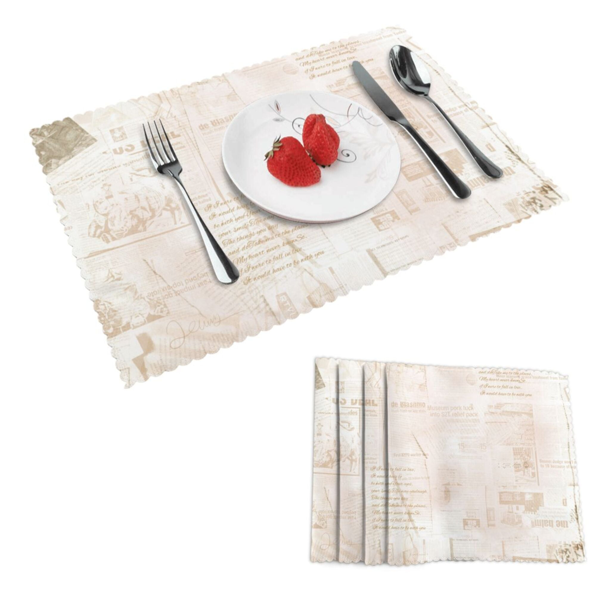 DouZhe Polyester Placemats Set of 4, Retro Newspaper Texture Pattern ...