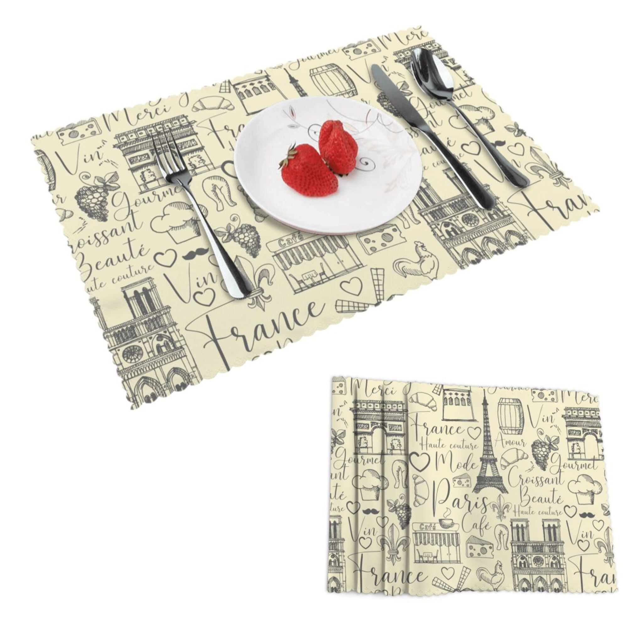 DouZhe Polyester Placemats Set of 4, Retro Paris Tower Graffiti Pattern ...